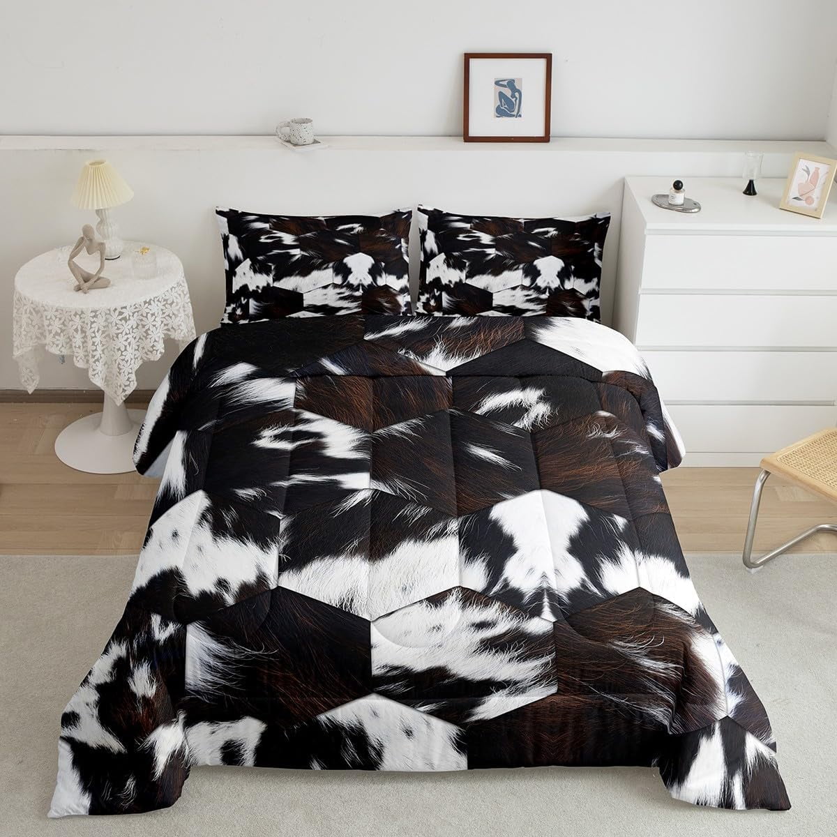 Highland Cow Print Bedding Set Full,Grey Cow Print Comforter Set for ...