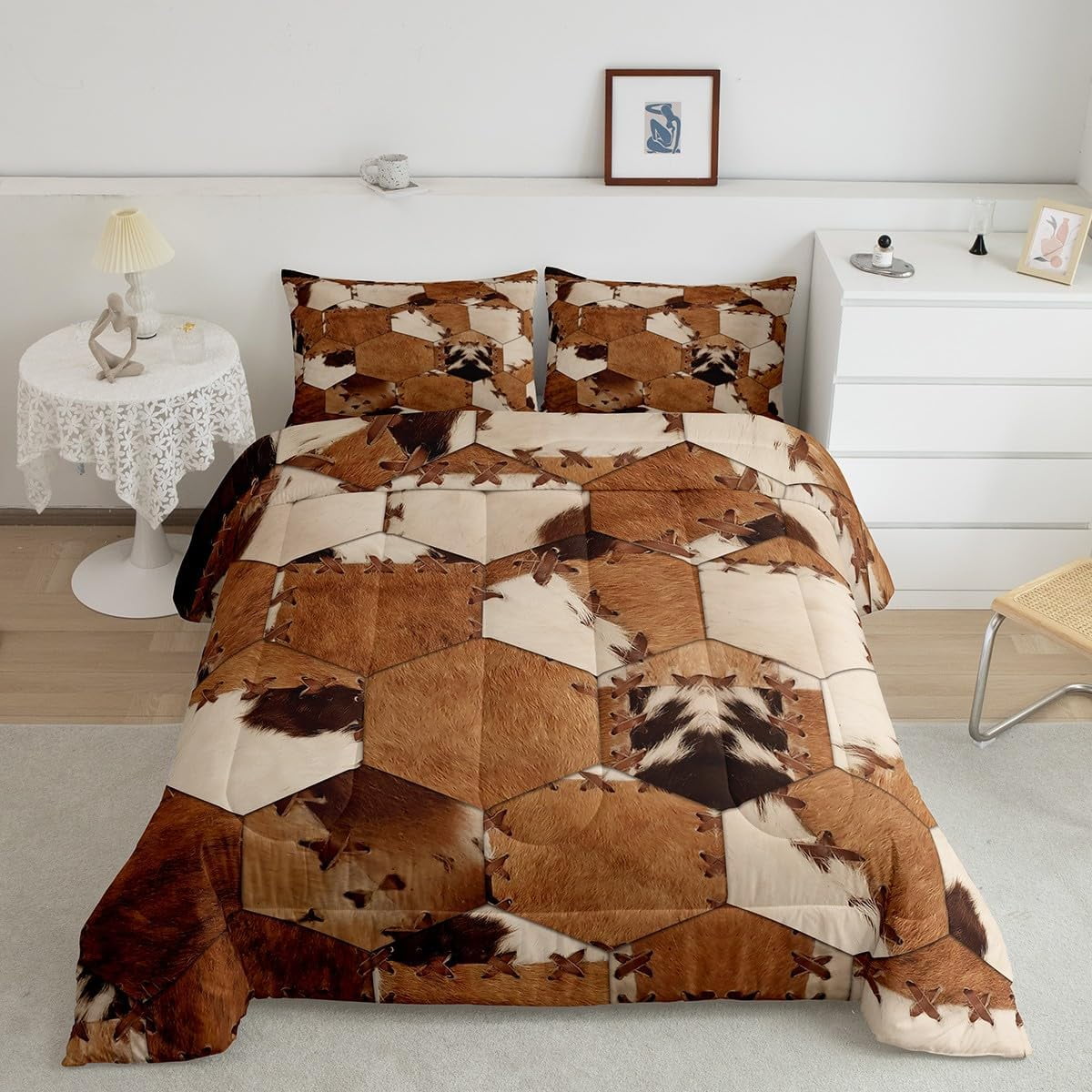 Highland Cow Print Bedding Set Full,Grey Cow Print Comforter Set for ...