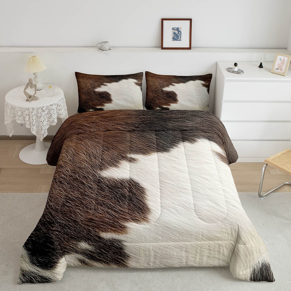 Highland Cow Print Bedding Set Teens Adults,Rustic Cowhide Comforter ...