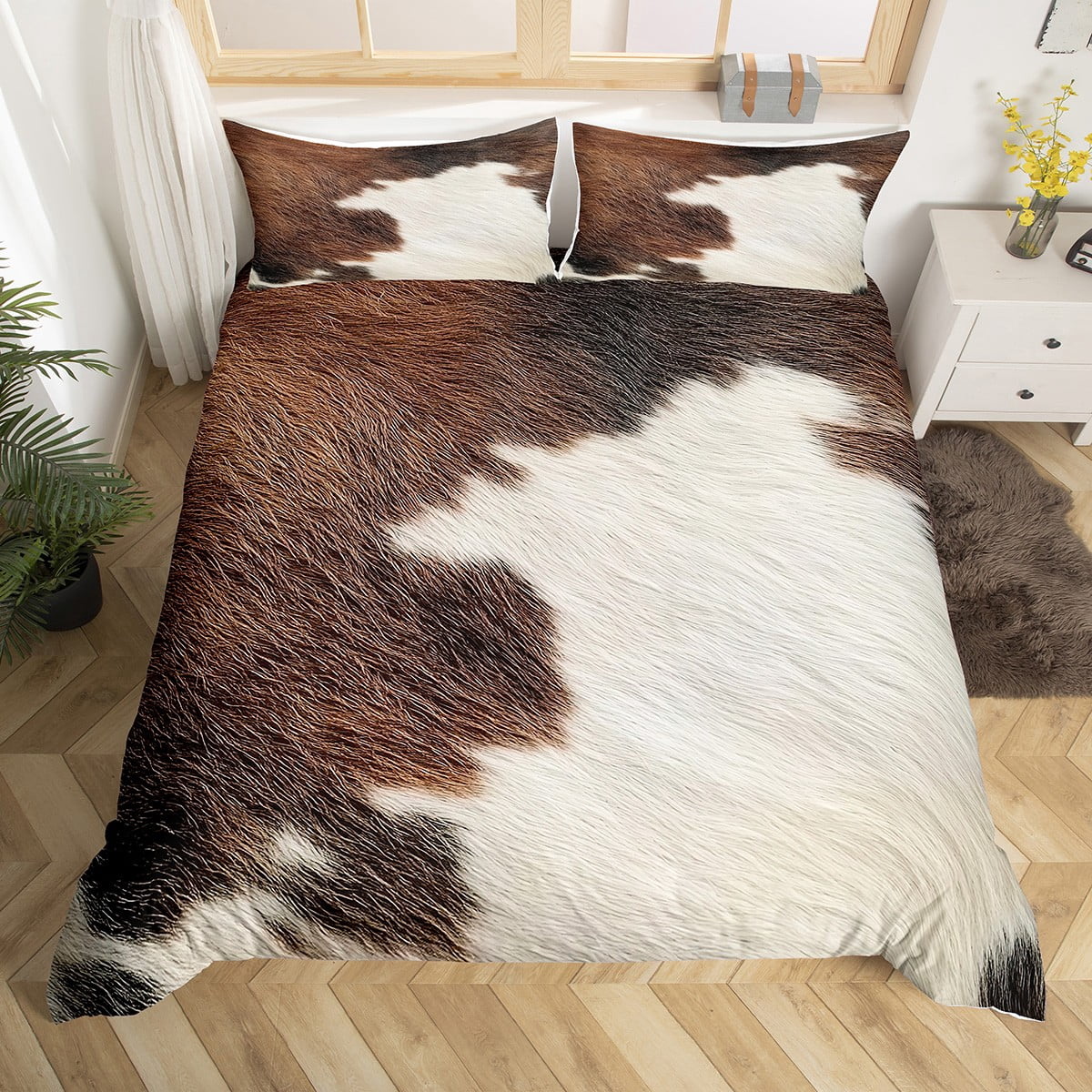 Highland Cow Print Bedding Set for Teens Adults,Rustic Cowhide Duvet ...