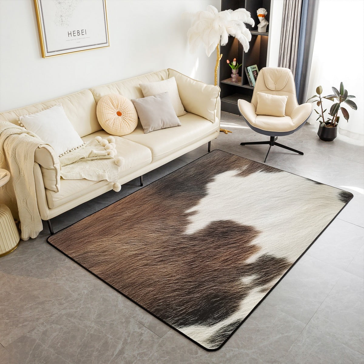 Highland Cow Print Carpet for Living Room,Rustic Cowhide Area Rug 3x5 ...