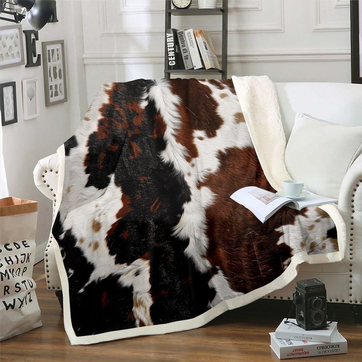 Highland Cow Print Fleece Blanket Cow Printed Sherpa Blanket,Brown and ...