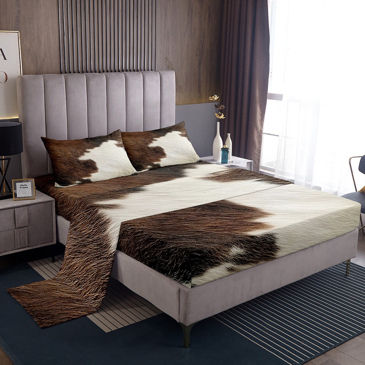 Highland Cow Print Sheet Set for Teens Adults,Rustic Cowhide Bed Sheets ...