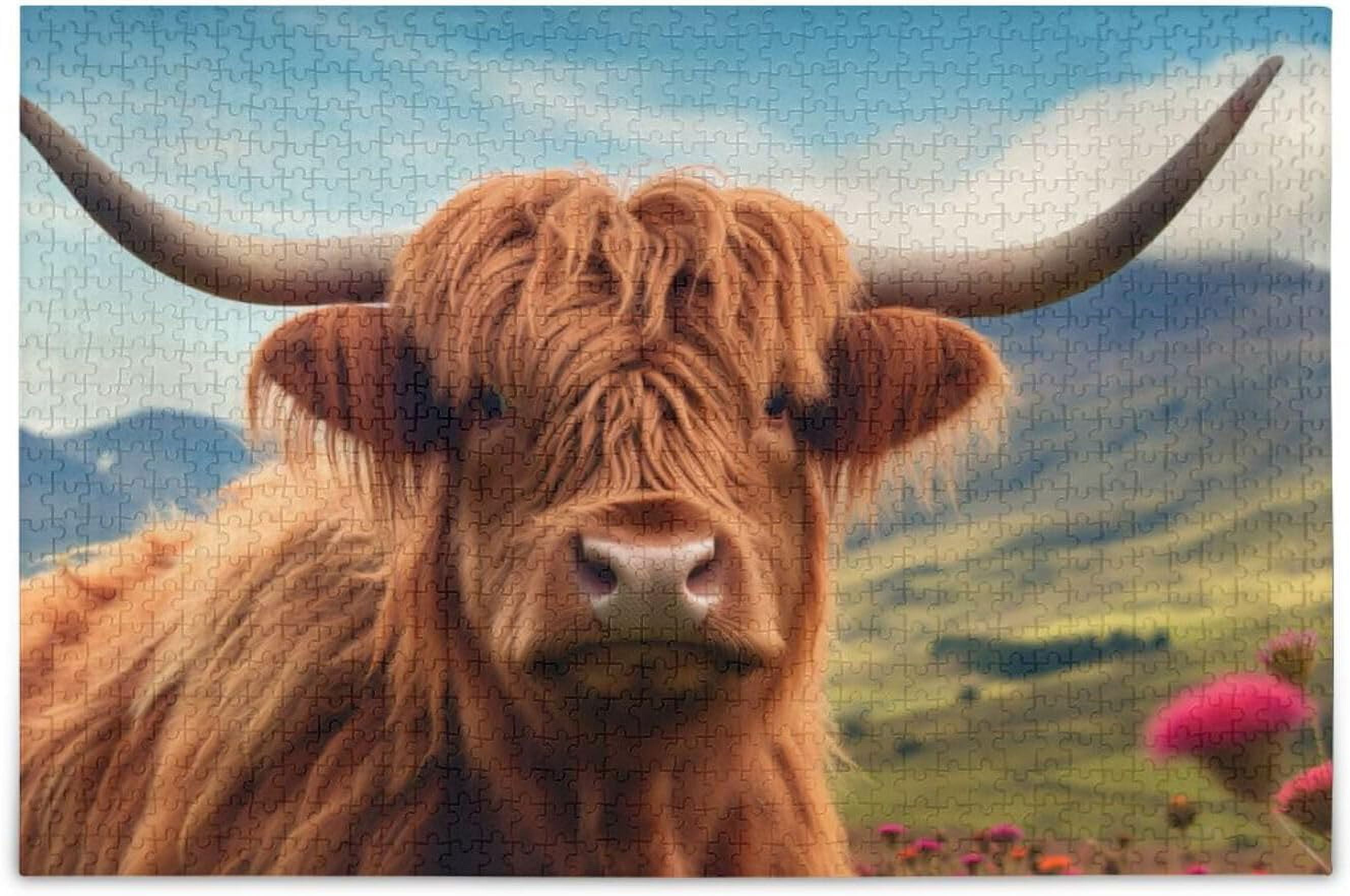 Highland Cow Puzzle 500 Pieces - Wooden Jigsaw Puzzles for Family Games ...
