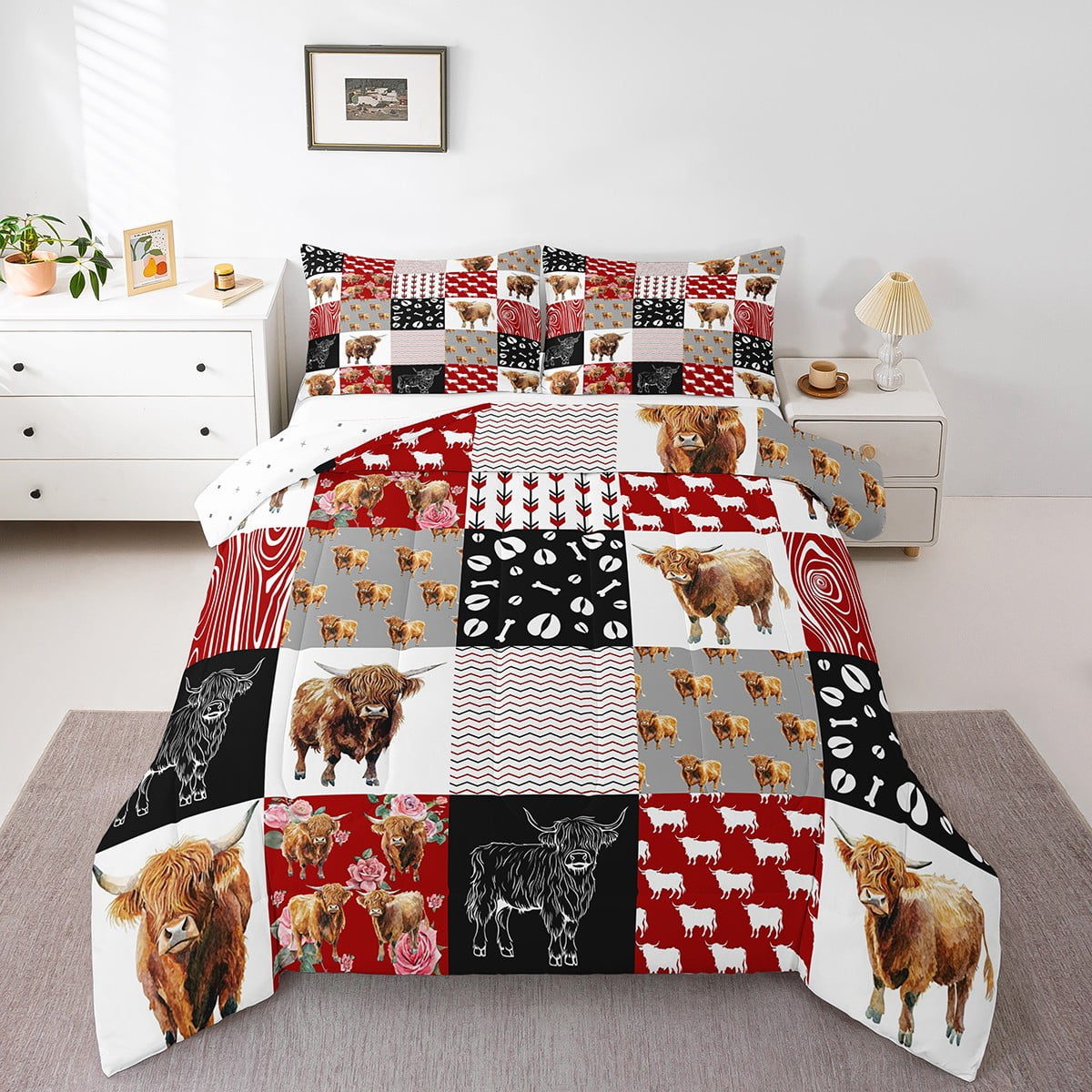 Highland Cow Queen Comforter Set Farm Animals Bedding Set,Western ...