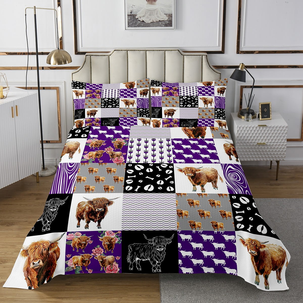 Highland Cow Quilt Set Farm Animals Bedspread Set Twin,Western Cowboy ...