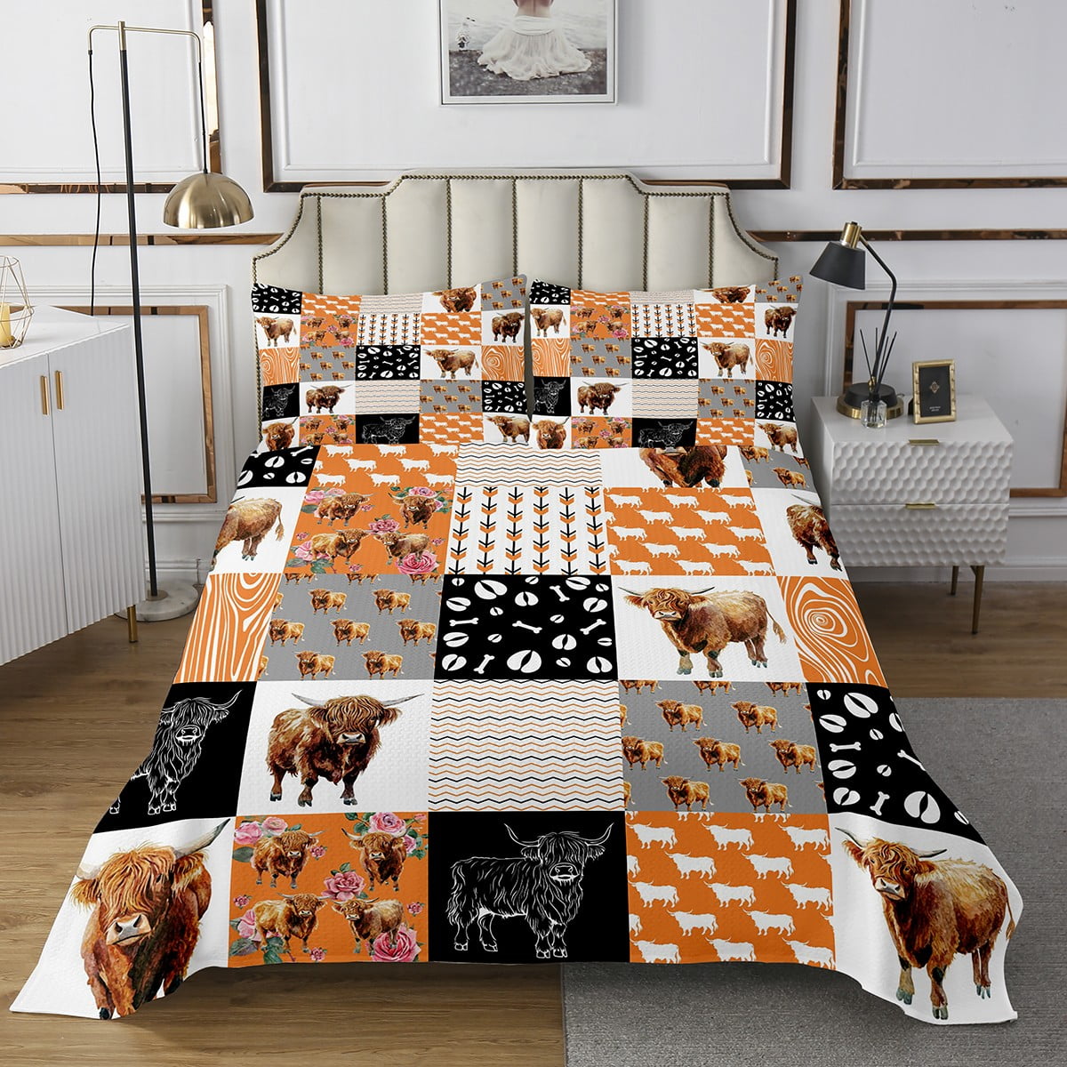 Highland Cow Quilt Set Western Animals Coverlet Set,Cowgirl Farm ...