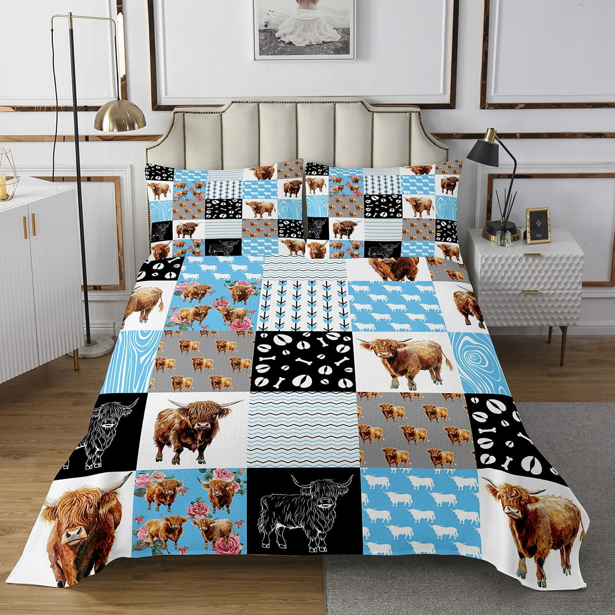 Highland Cow Quilt Set Western Animals Coverlet Set,Cowgirl Farm ...
