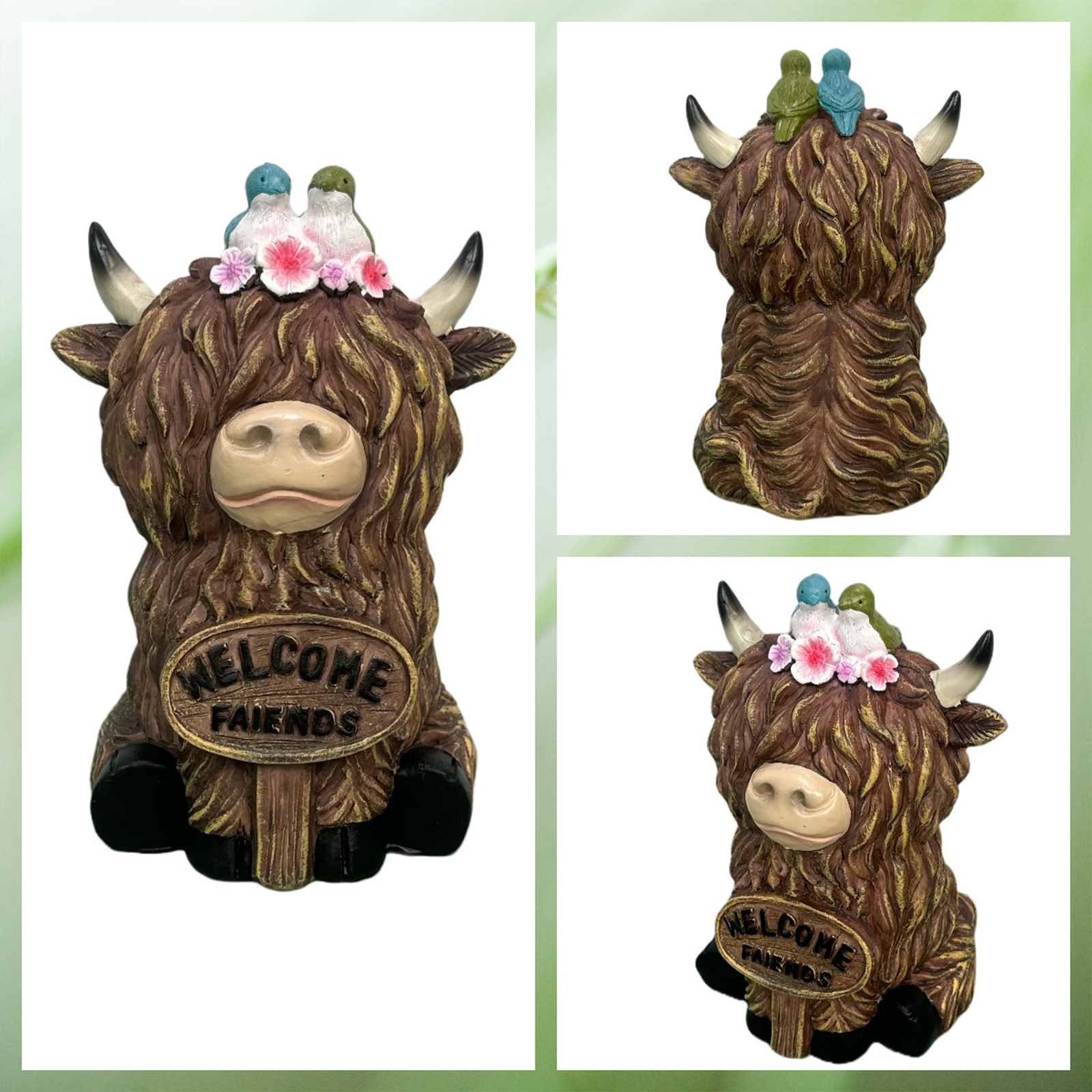 Highland Cow Resin Figurine with Welcome Theme, Farmhouse Tabletop ...