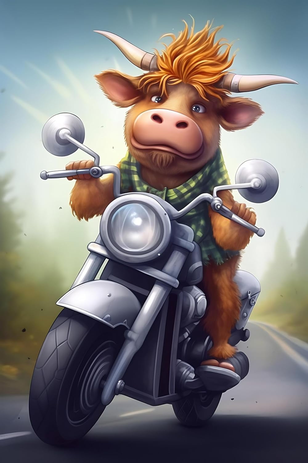 Highland Cow Riding Motorcycle - Animal Aesthetics Wall Art - Cute ...