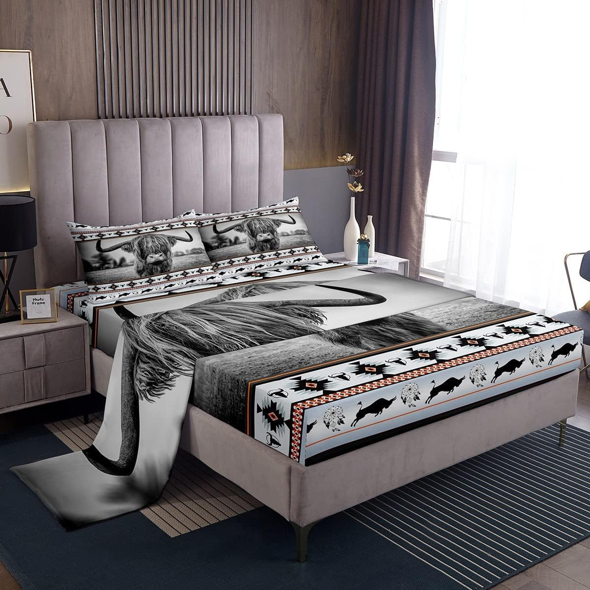 Highland Cow Sheet Set Longhorn Bull Southwestern Native Aztec Bed ...