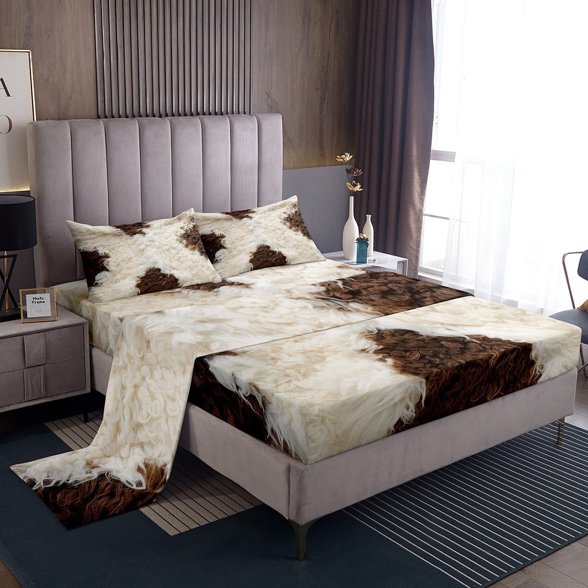 Highland Cow Sheet Set Teens Adults,Brown Cowhide Bed Sheets Set Queen ...