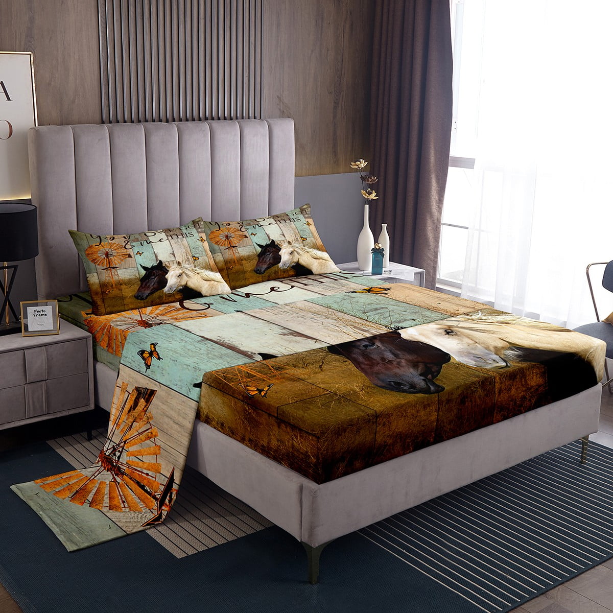 Highland Cow Sheet Set King,Garden Windmill Decor Farmhouse Sheets ...