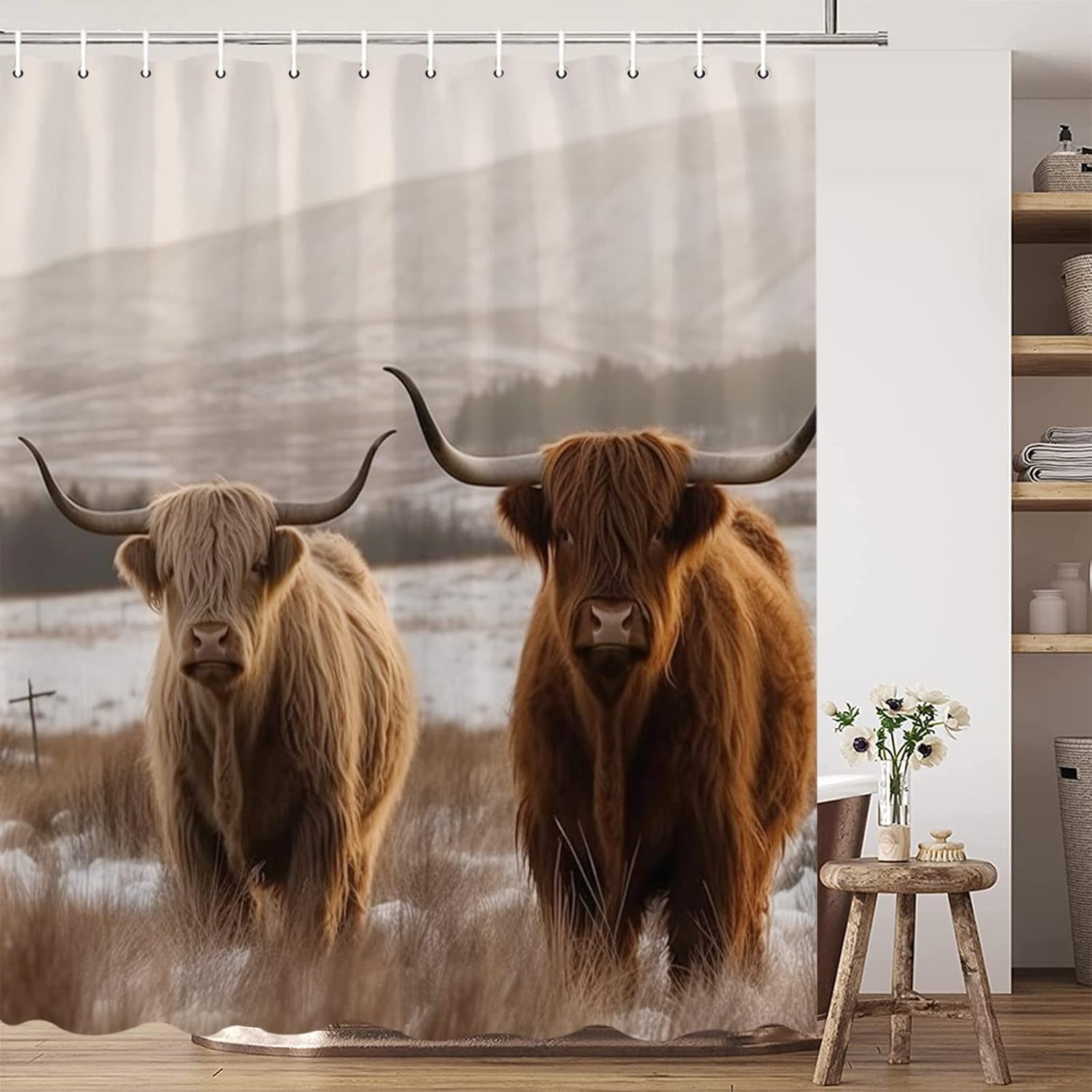 Highland Cow Shower Curtain Longhorns Cows Texas Steer Western Cattle ...