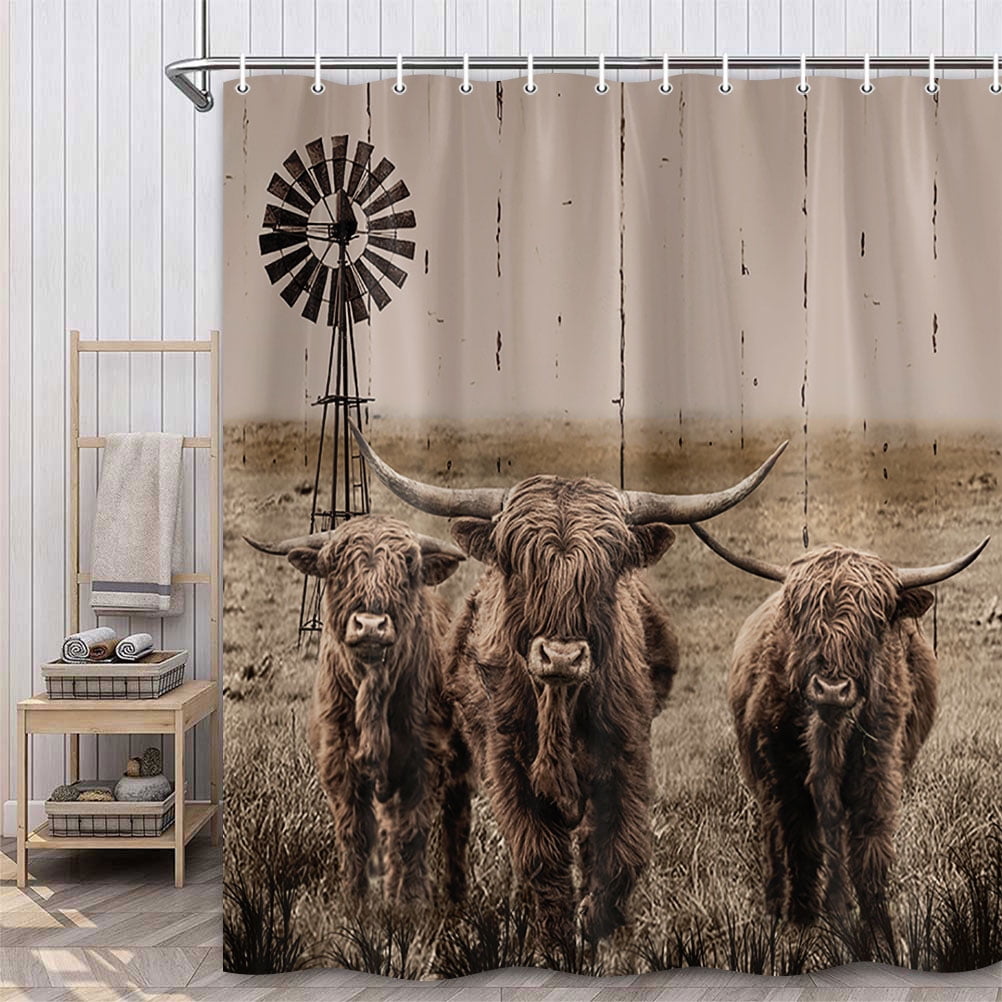 Highland Cow Shower Curtain, Western Country Animal Farmhouse Bath ...