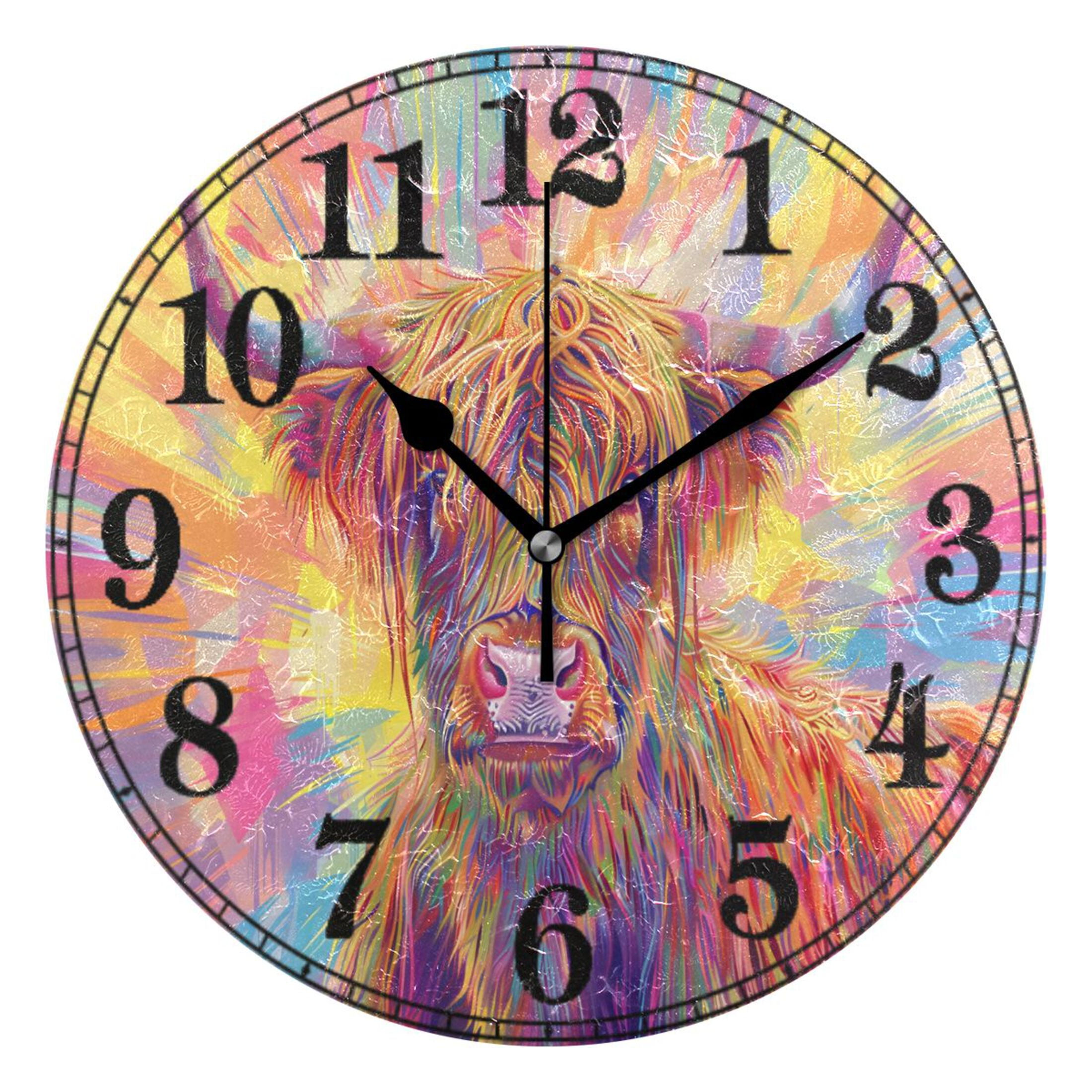 Highland Cow Silent Wall Clock 10" Non-Ticking Battery Clock - Walmart.com