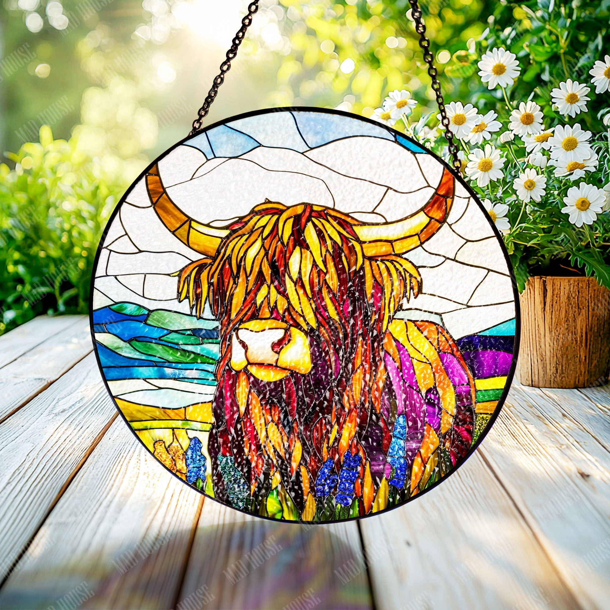 Highland Cow Stained Glass Ornament, Beautiful Window Hanging Art ...