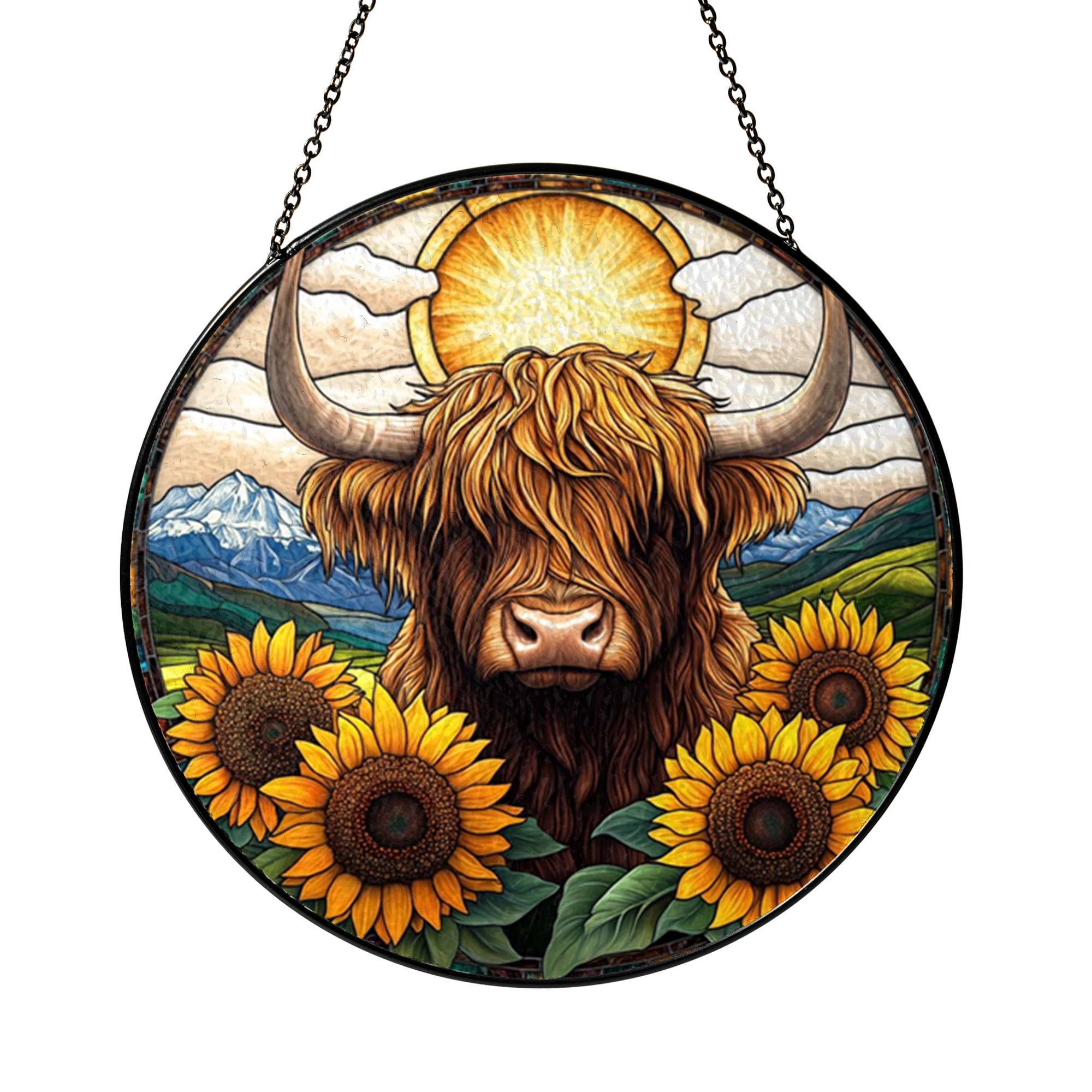 Highland Cow Stained Glass Suncatcher Window Hanging, Sunflower Farm ...