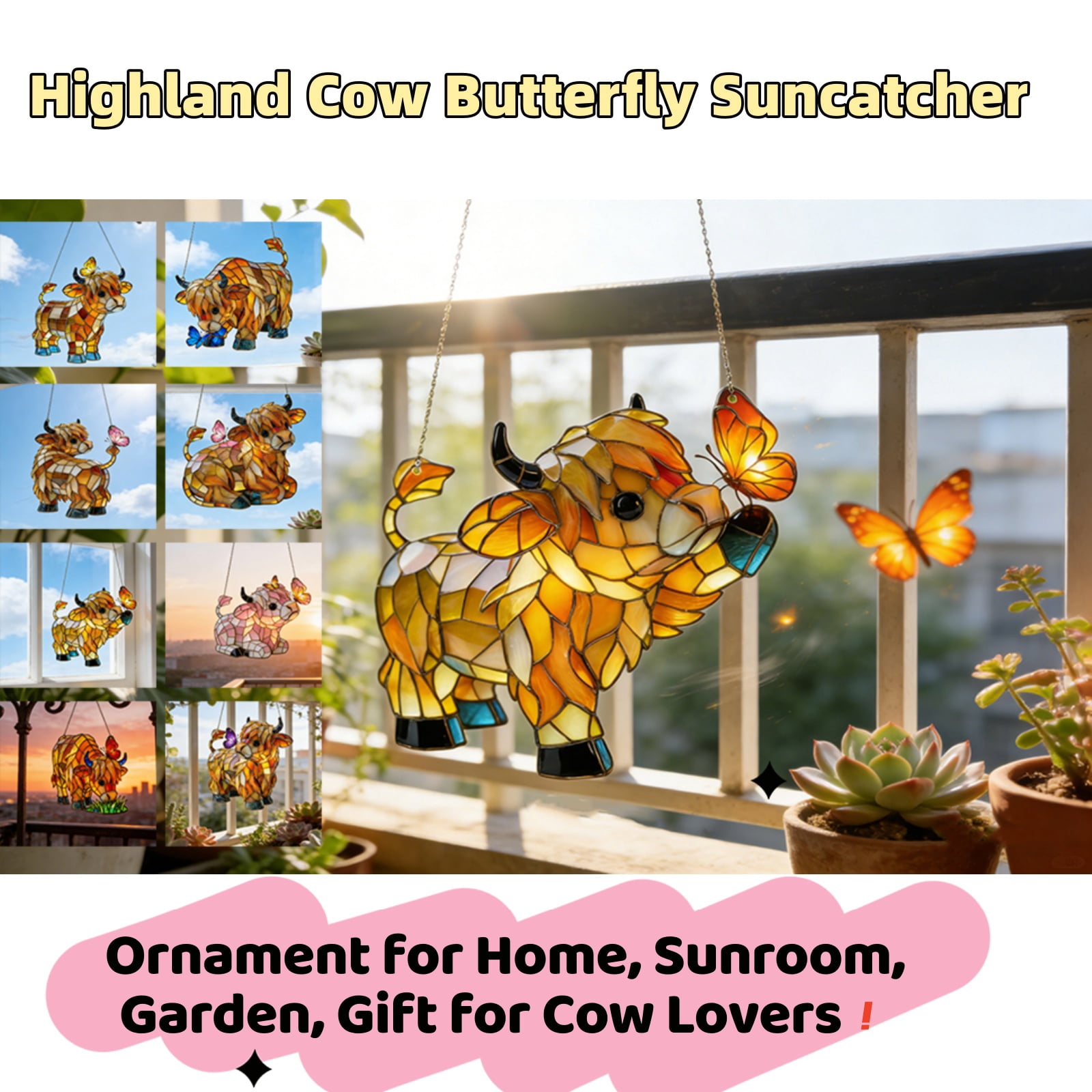 Highland Cow Suncatcher,Butterfly Suncatcher,Highland Cow Butterfly ...