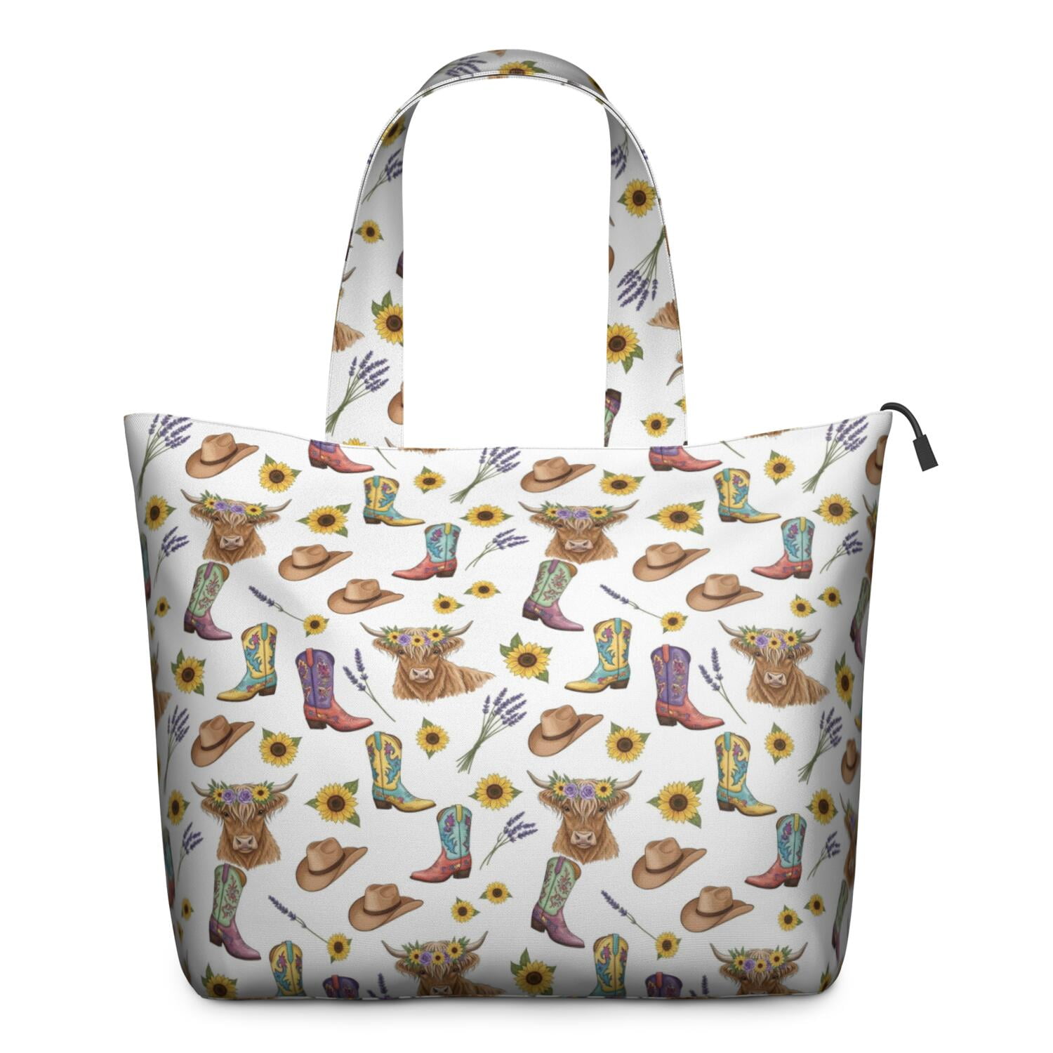 Highland Cow Sunflower Boot Hat Pattern Travel Tote Bags for Women ...