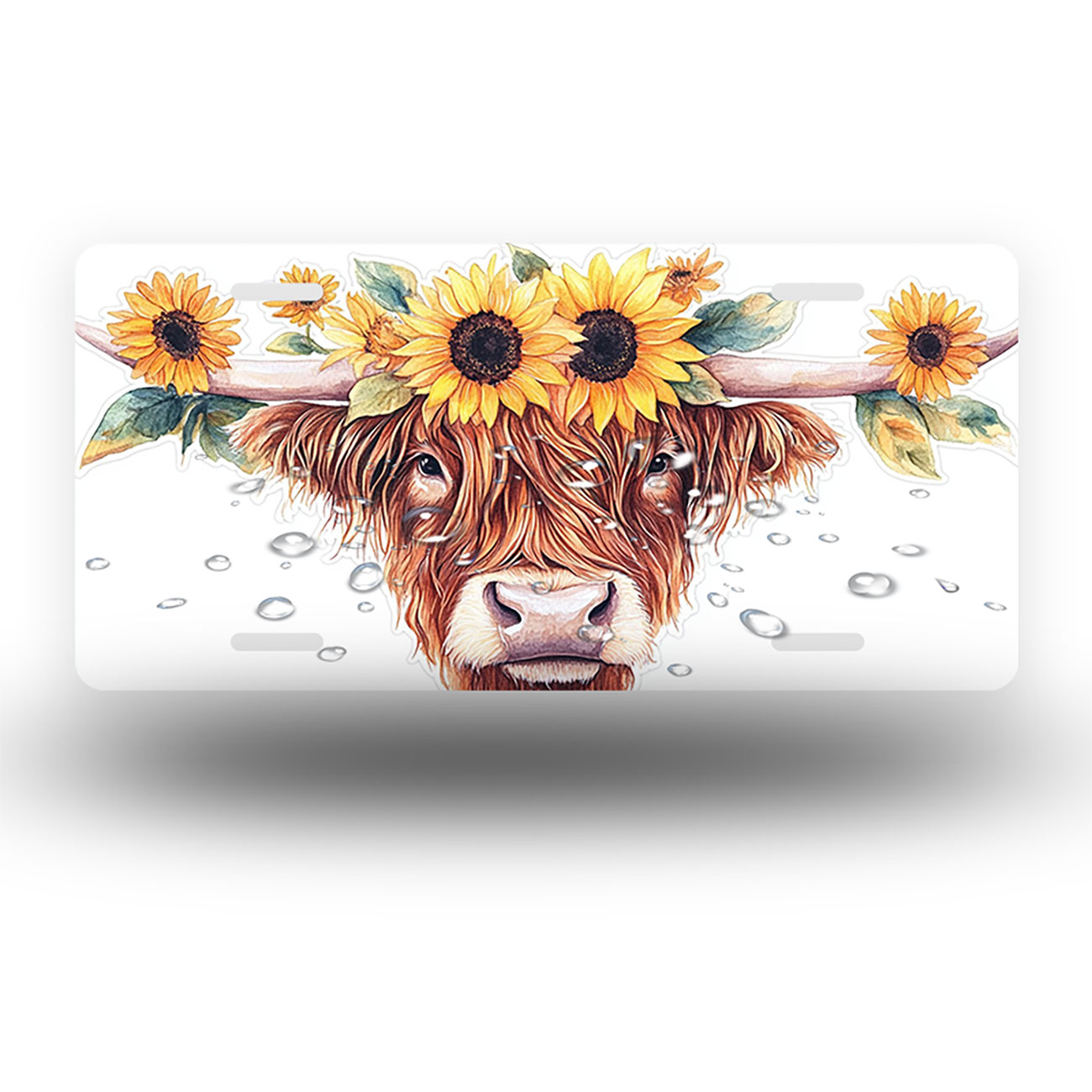 Highland Cow with Sunflower Crown Front License Plate,Metal License ...