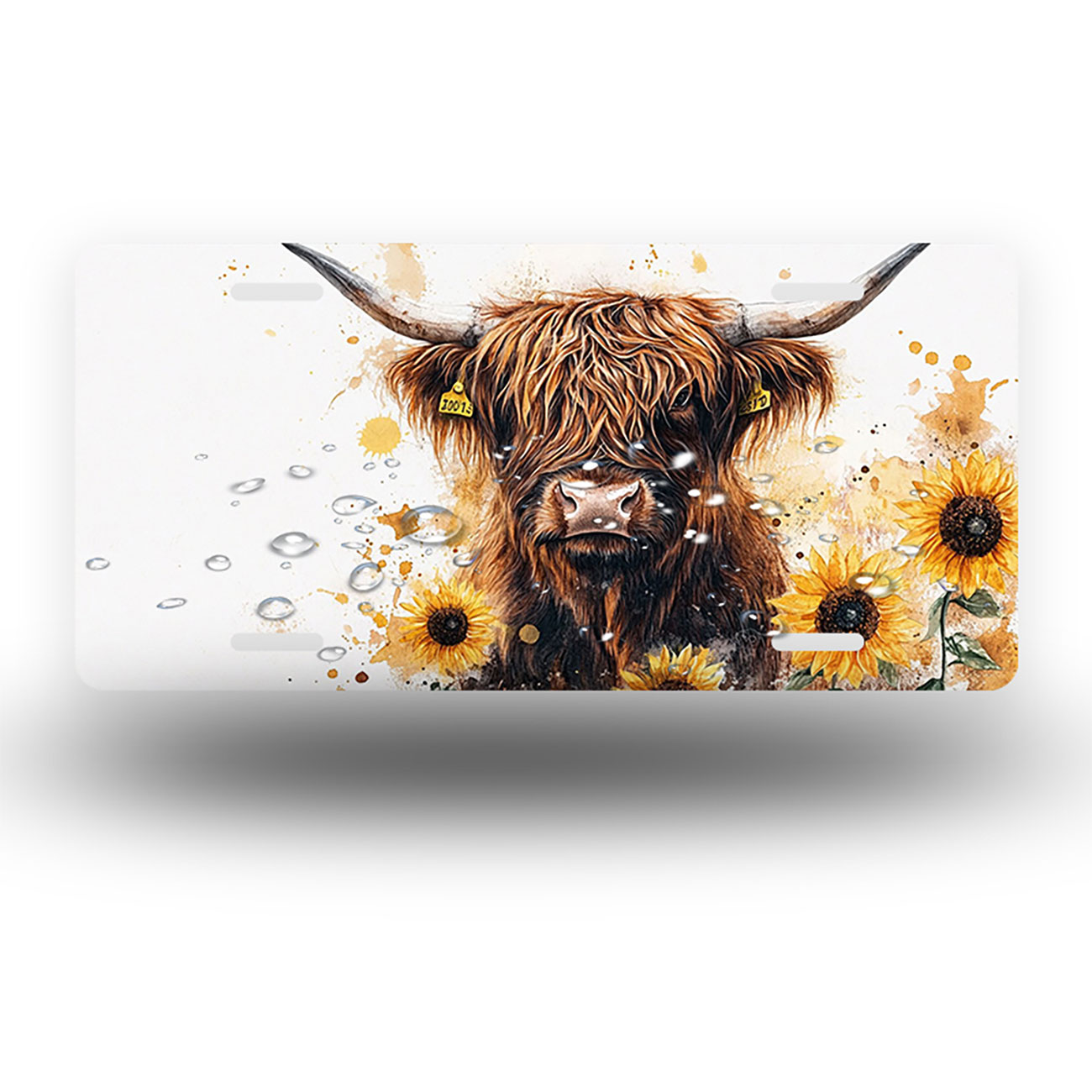 Highland Cow with Sunflowers and Ear Tags Front License Plate,Metal ...
