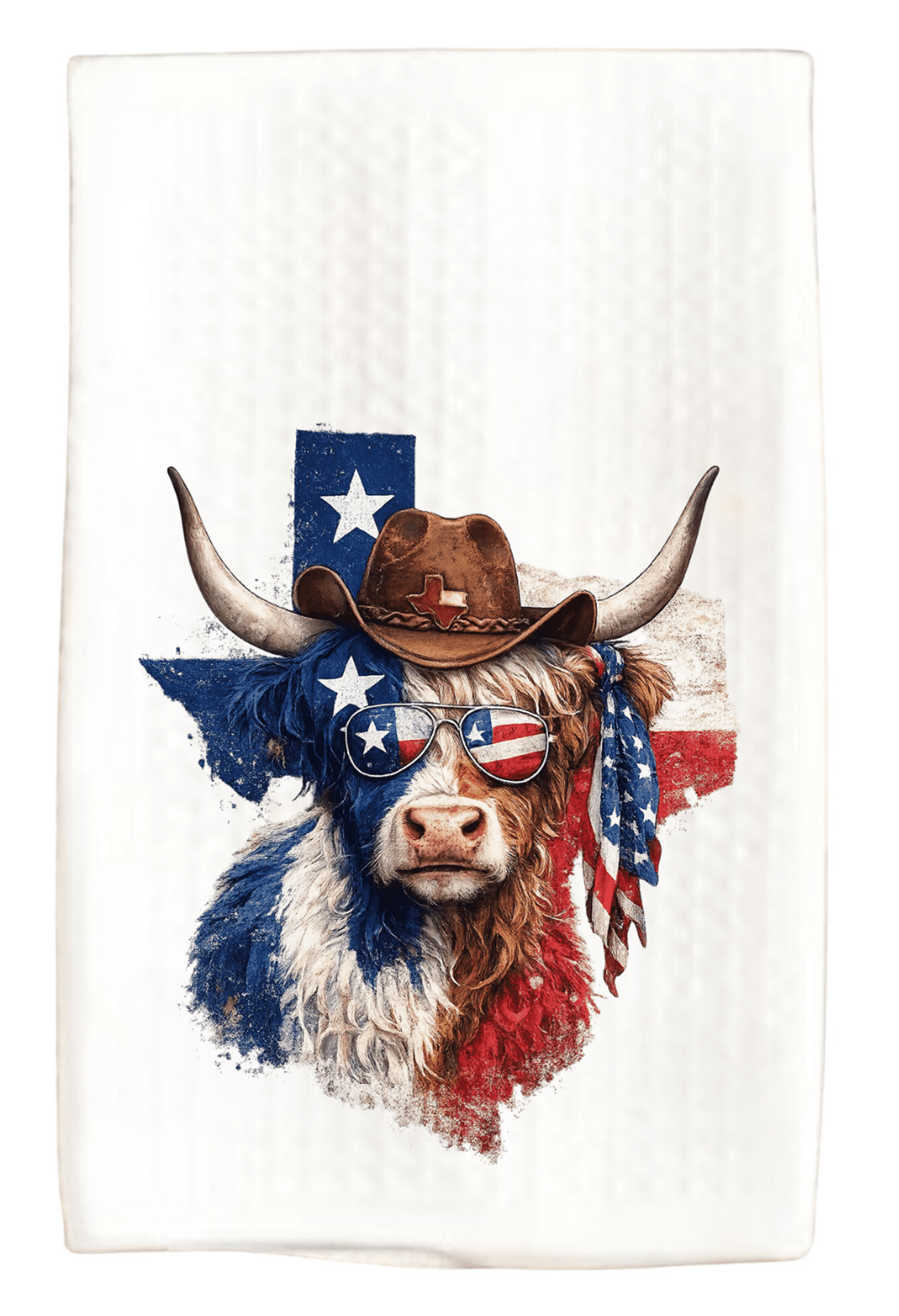 Highland Cow Texas Patriotic Kitchen Dish Towel, Waffle Weave ...