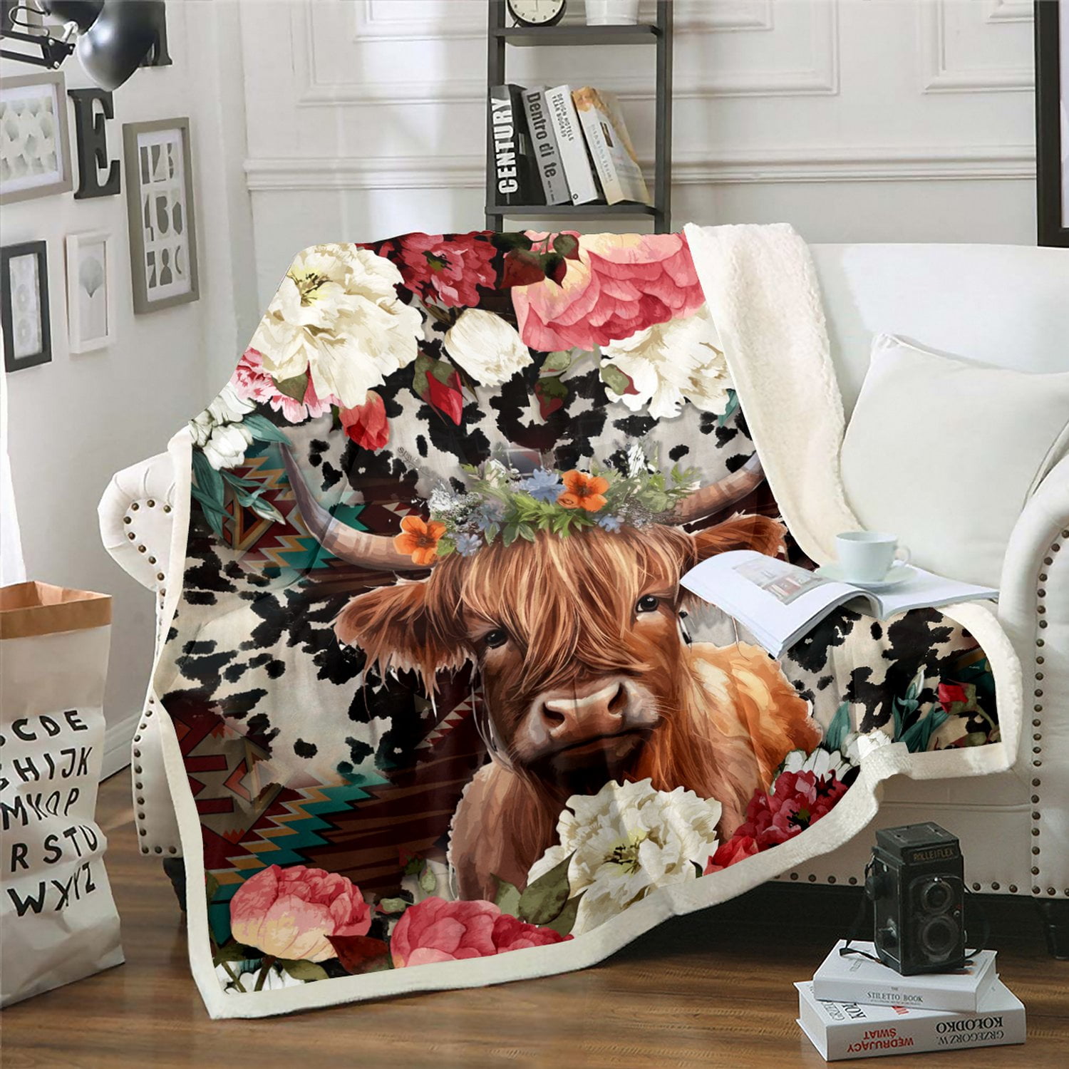 Highland Cow Throw Blanket Cowboys Gifts for Men,WatercolorFlowers ...