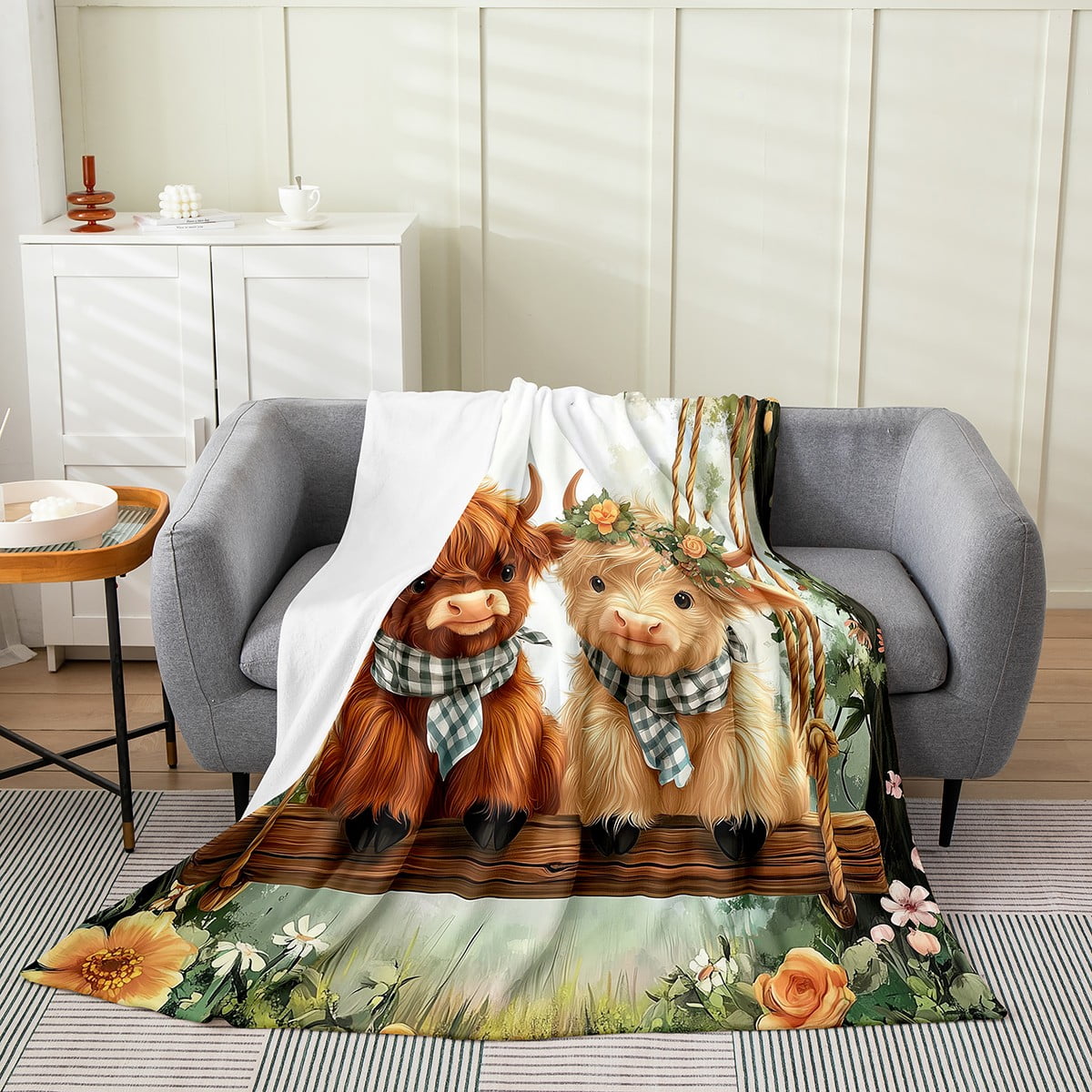 Highland Cow Throw Blanket,Farmhouse Animal Fleece Blanket 50x60 inch ...