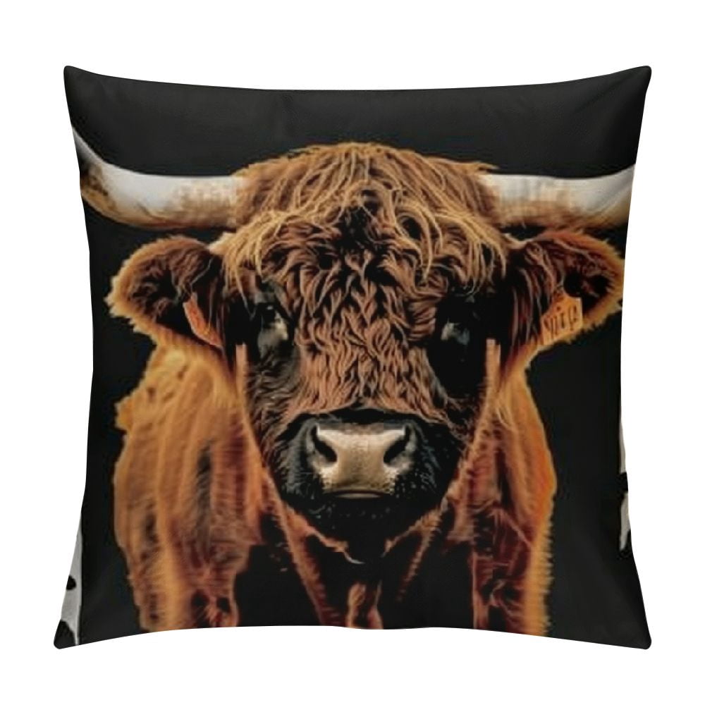 Highland Cow Throw Pillow Covers,Natural Weatern Wild Animal Pillow ...