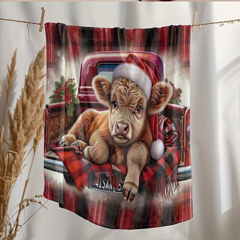 Highland Cow Throw Red & Black Plaid Scottish Cow Christmas Blanket ...
