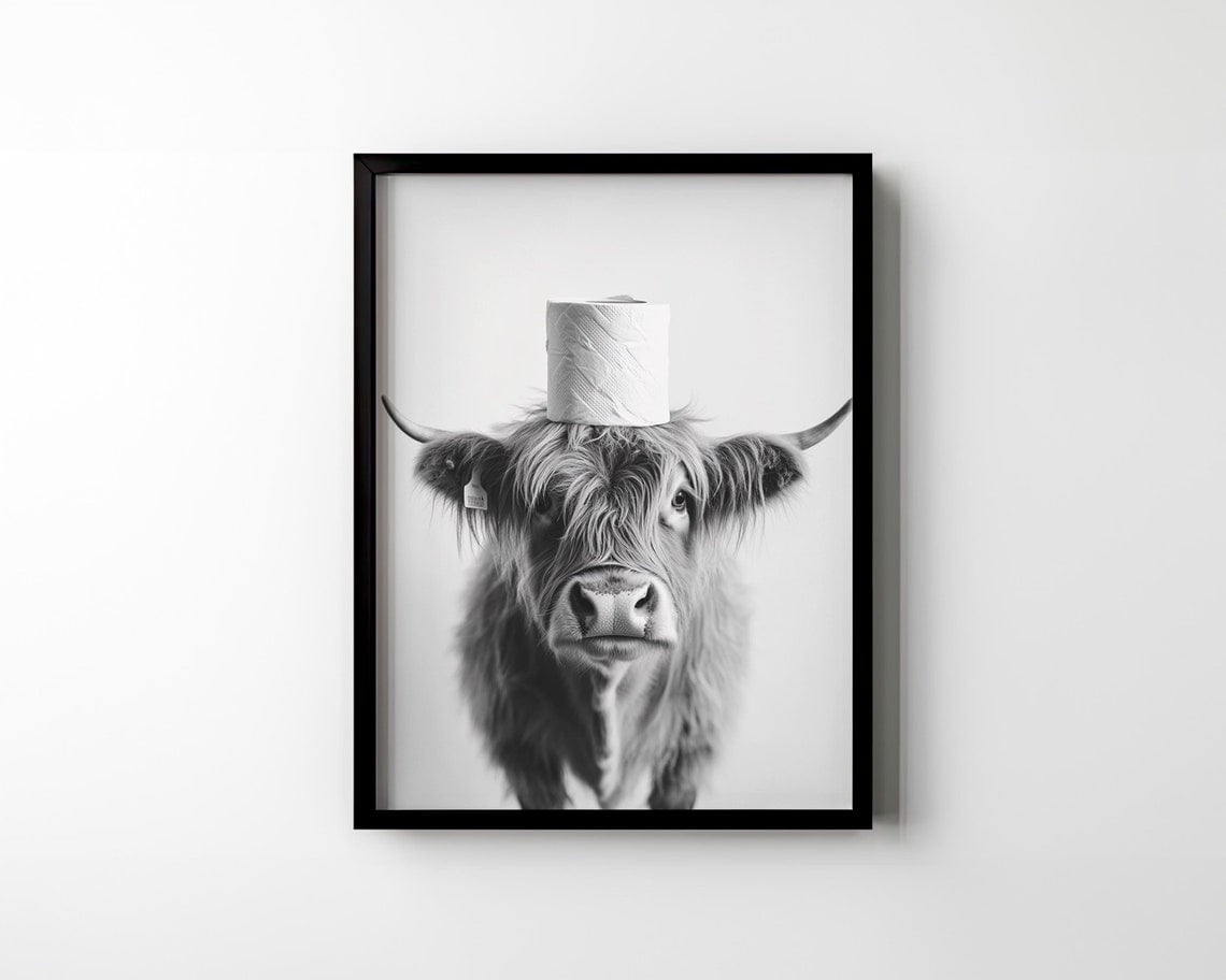 Highland Cow Toilet Poster Print Bathroom Wall Art Funny Toilet Humor ...