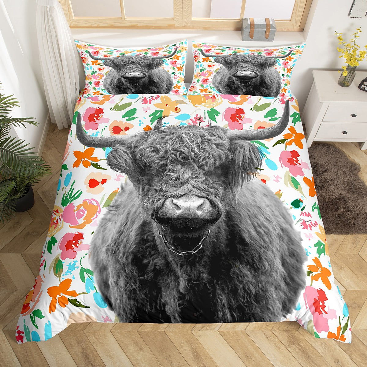 Highland Cow Twin Bedding Set for Boys,Longhorn Bull Cattle Comforter Cover Farm Animals Duvet ...
