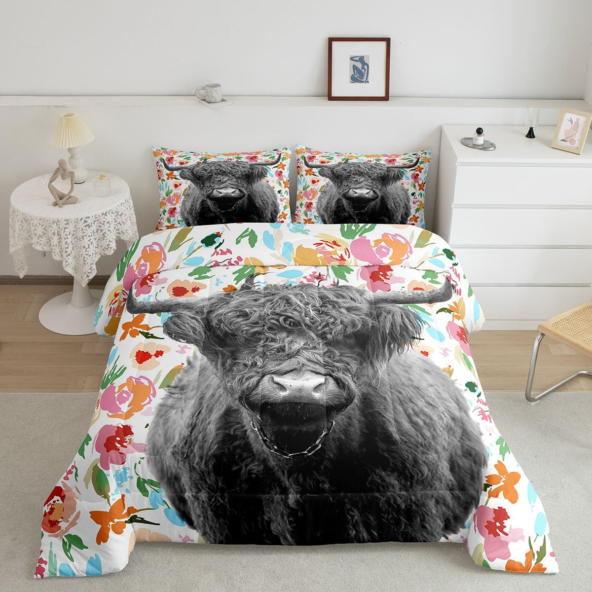 Highland Cow Twin Bedding Set ,Longhorn Bull Cattle Quilt Farm Animals ...