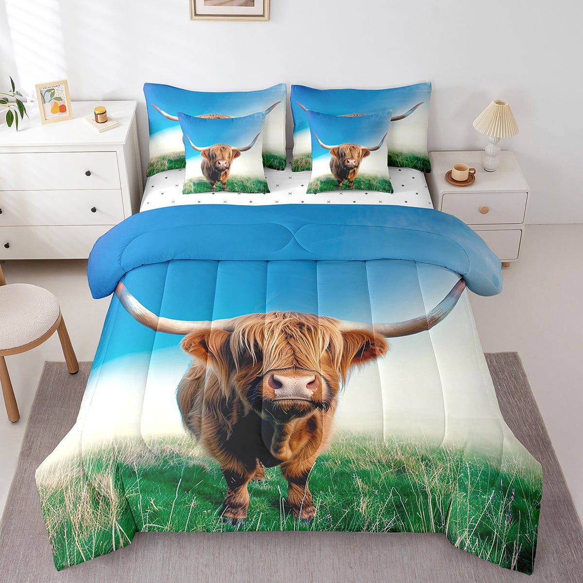Highland Cow Twin Comforter Set,7 Pieces Longhorn Bull Comforters Twin ...