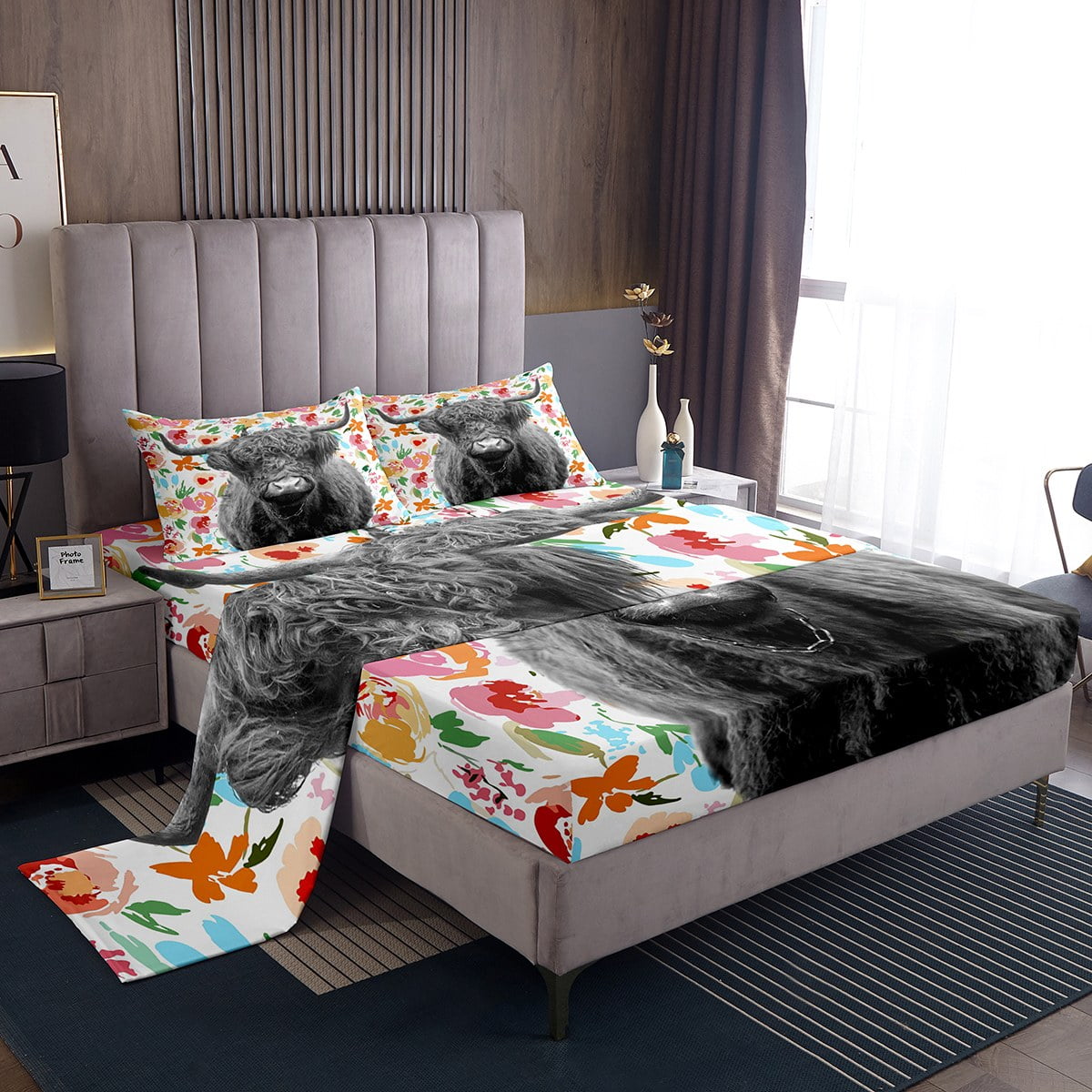 Highland Cow Twin Sheet Set,Longhorn Bull Cattle Sheets Farm Animals ...