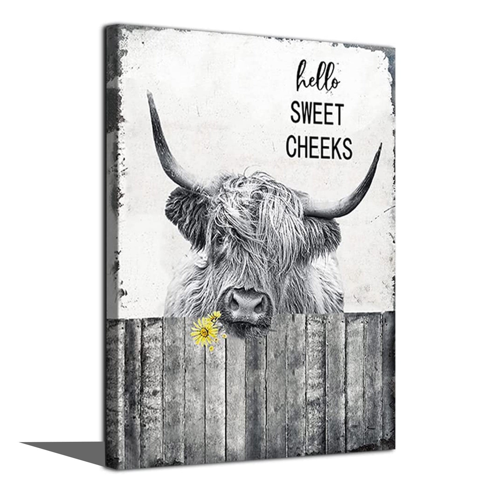 Highland Cow Wall Art Bathroom Decor Black and White Canvas Prints ...