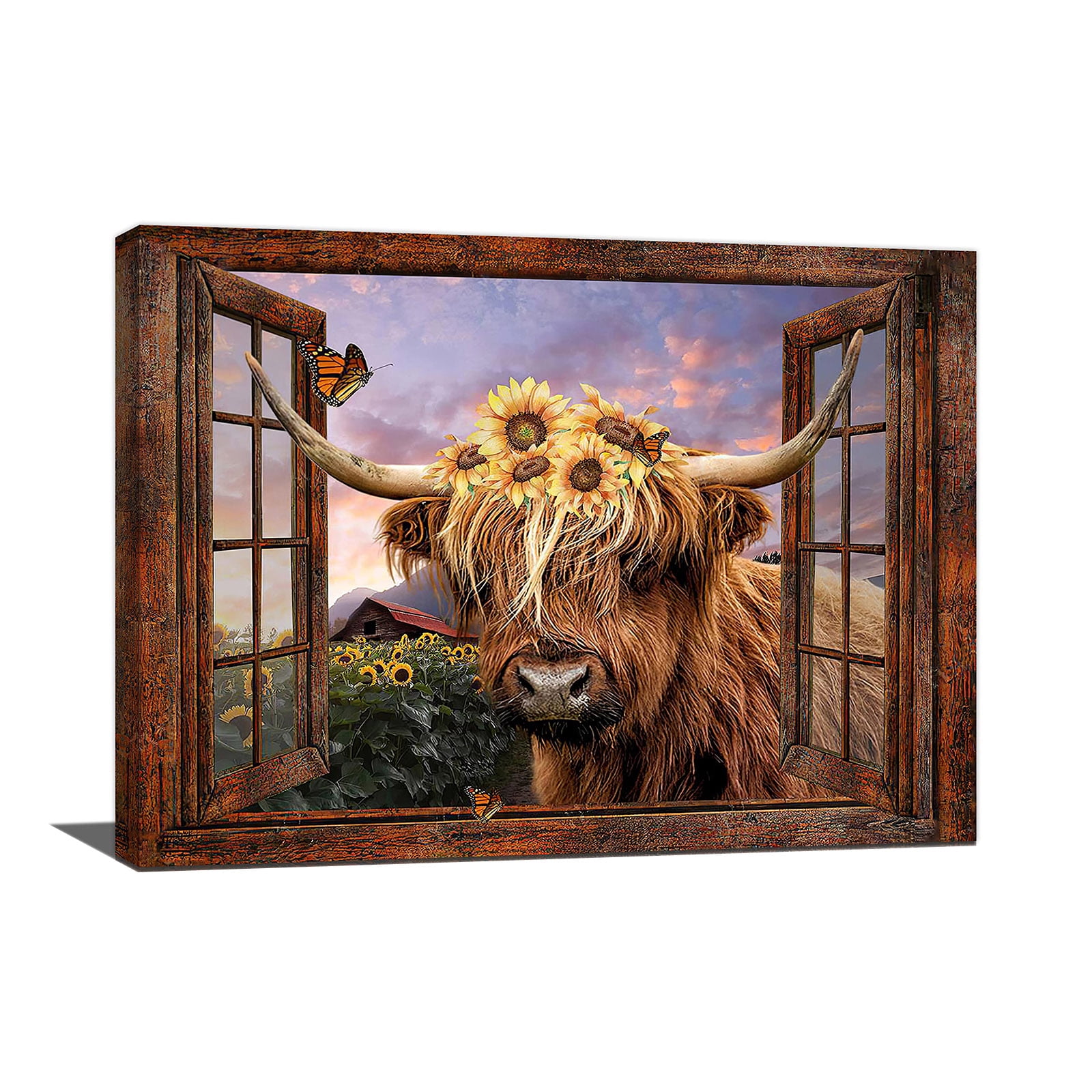 Highland Cow Wall Art Highland Cattle Cute Cow Sunset Windows Pictures ...