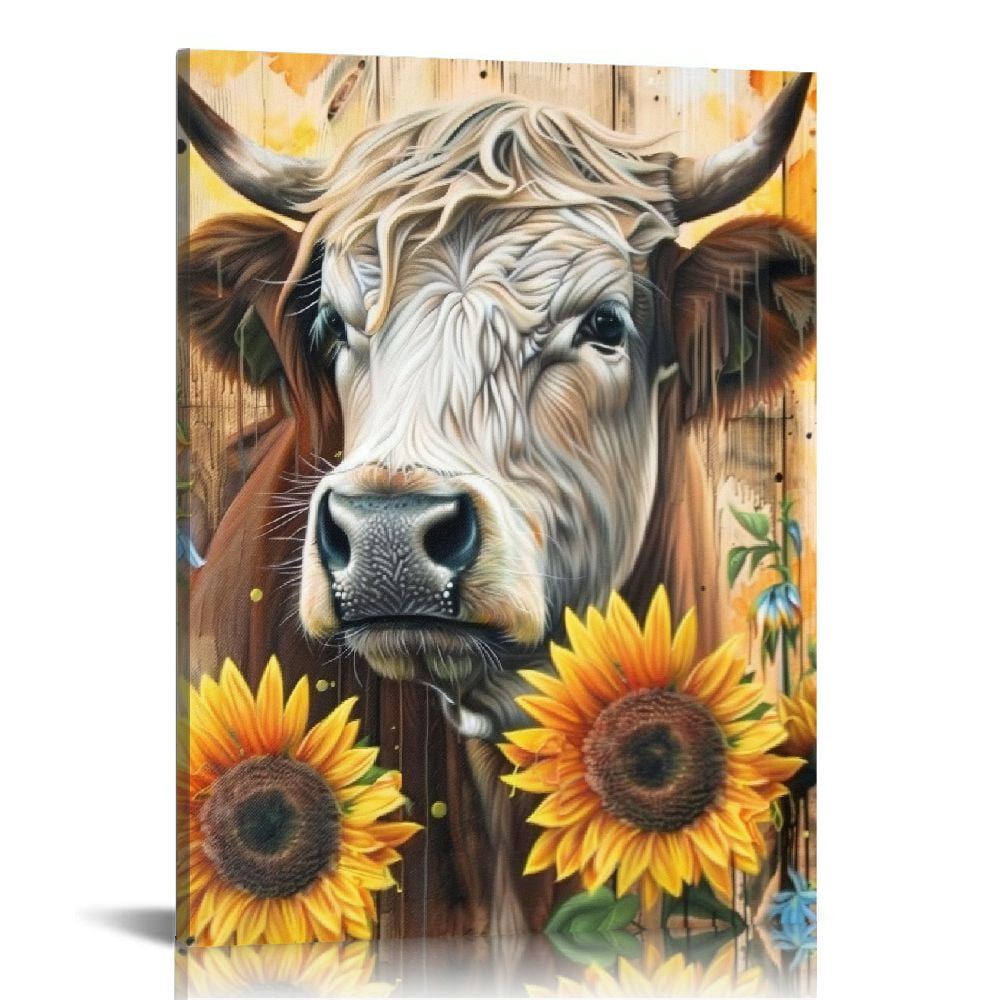 Highland Cow Wall Art Rustic Farmhouse Sunflower Pictures for Bathroom ...