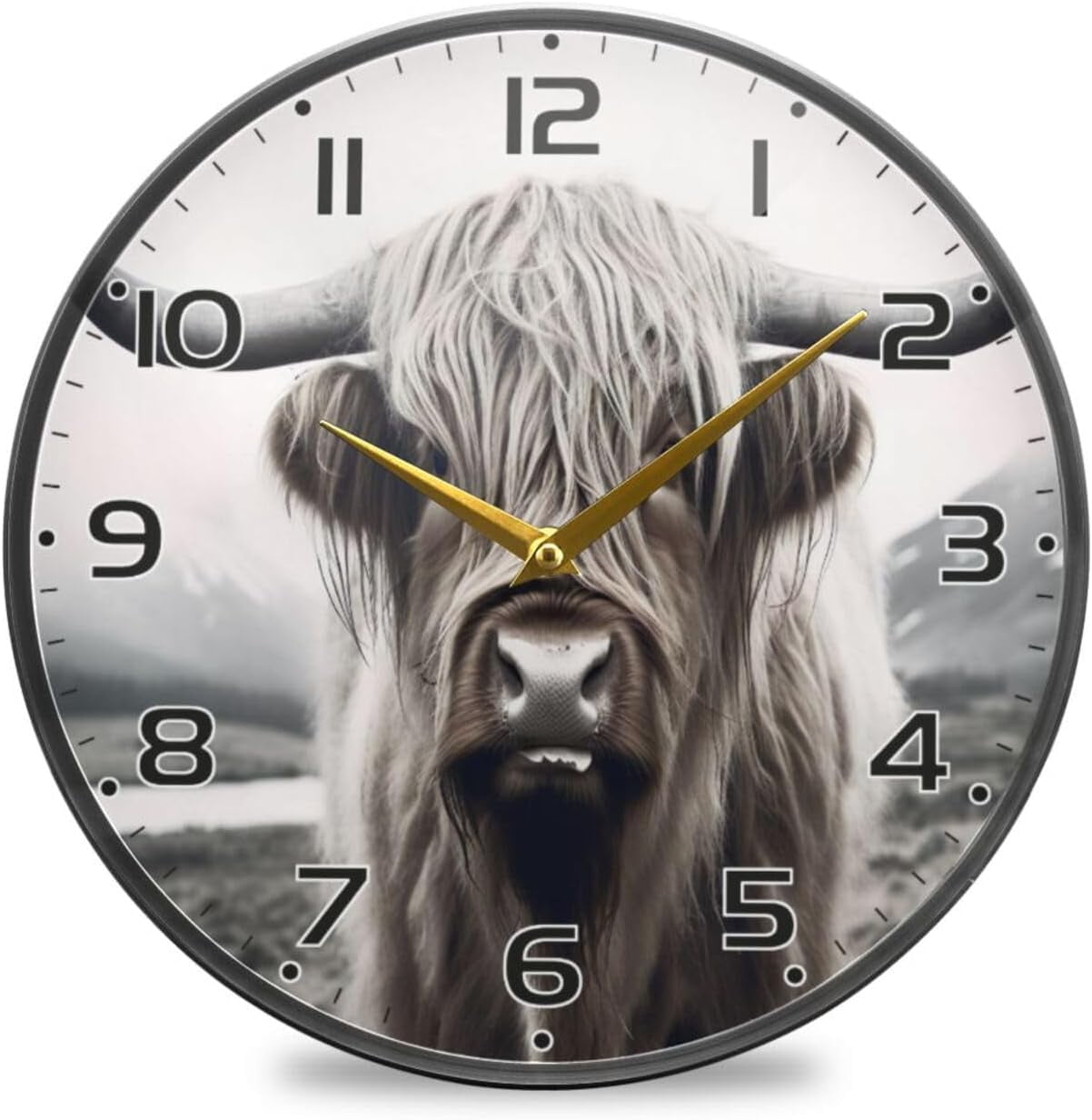 Highland Cow Wall Clock Round Silent Non Ticking Battery Operated ...