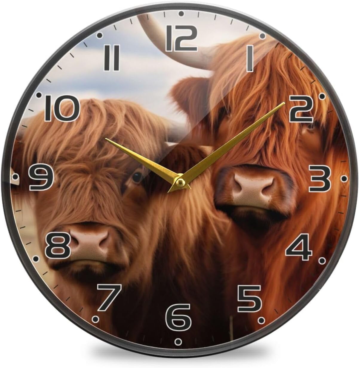 Highland Cow Wall Clock Round Silent Non Ticking Battery Operated ...