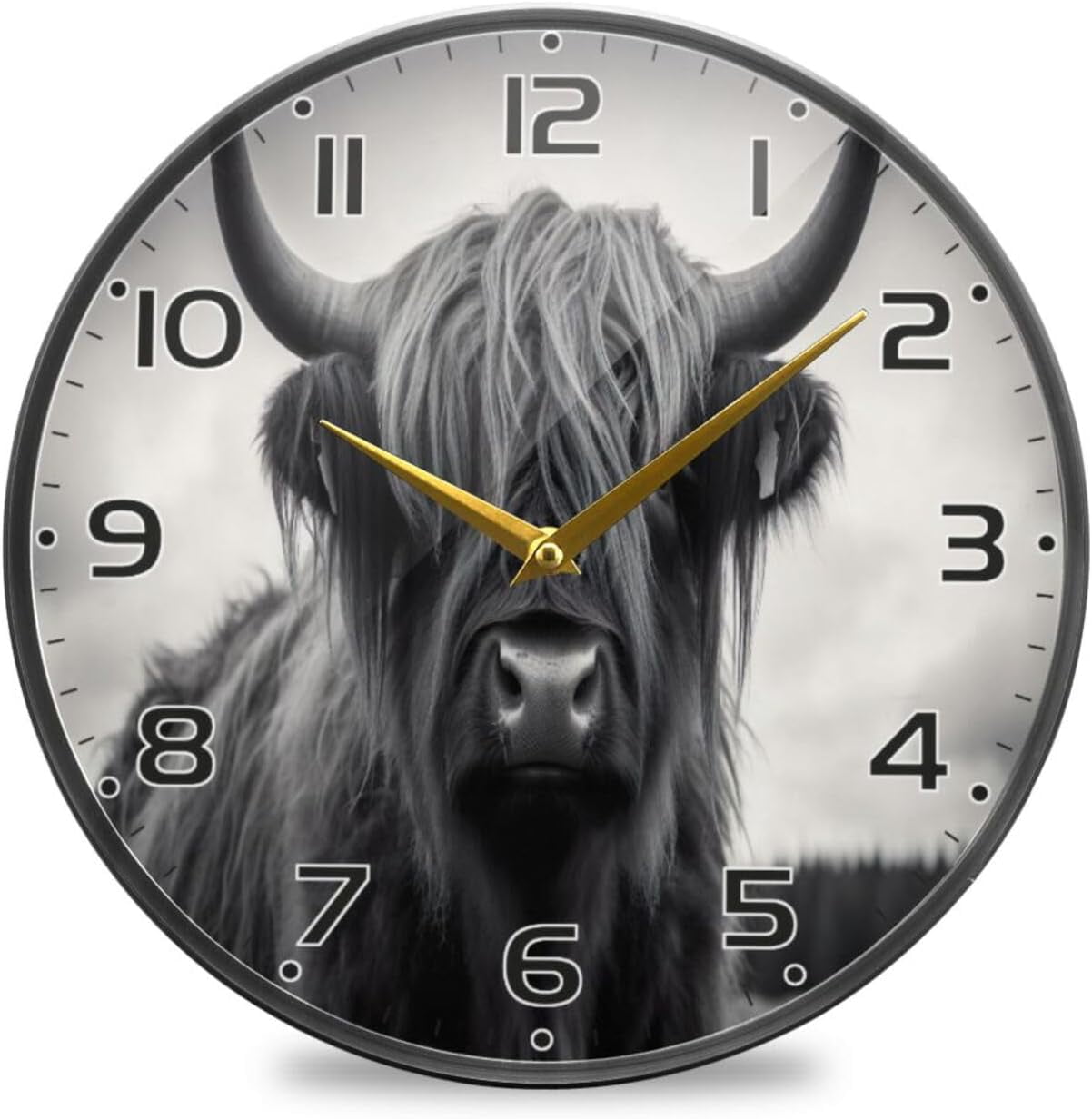 Highland Cow Wall Clock Round Silent Non Ticking Battery Operated ...