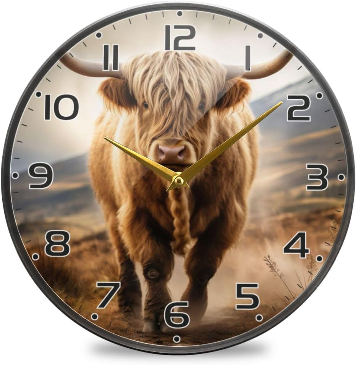 Highland Cow Wall Clock Round Silent Non Ticking Battery Operated ...