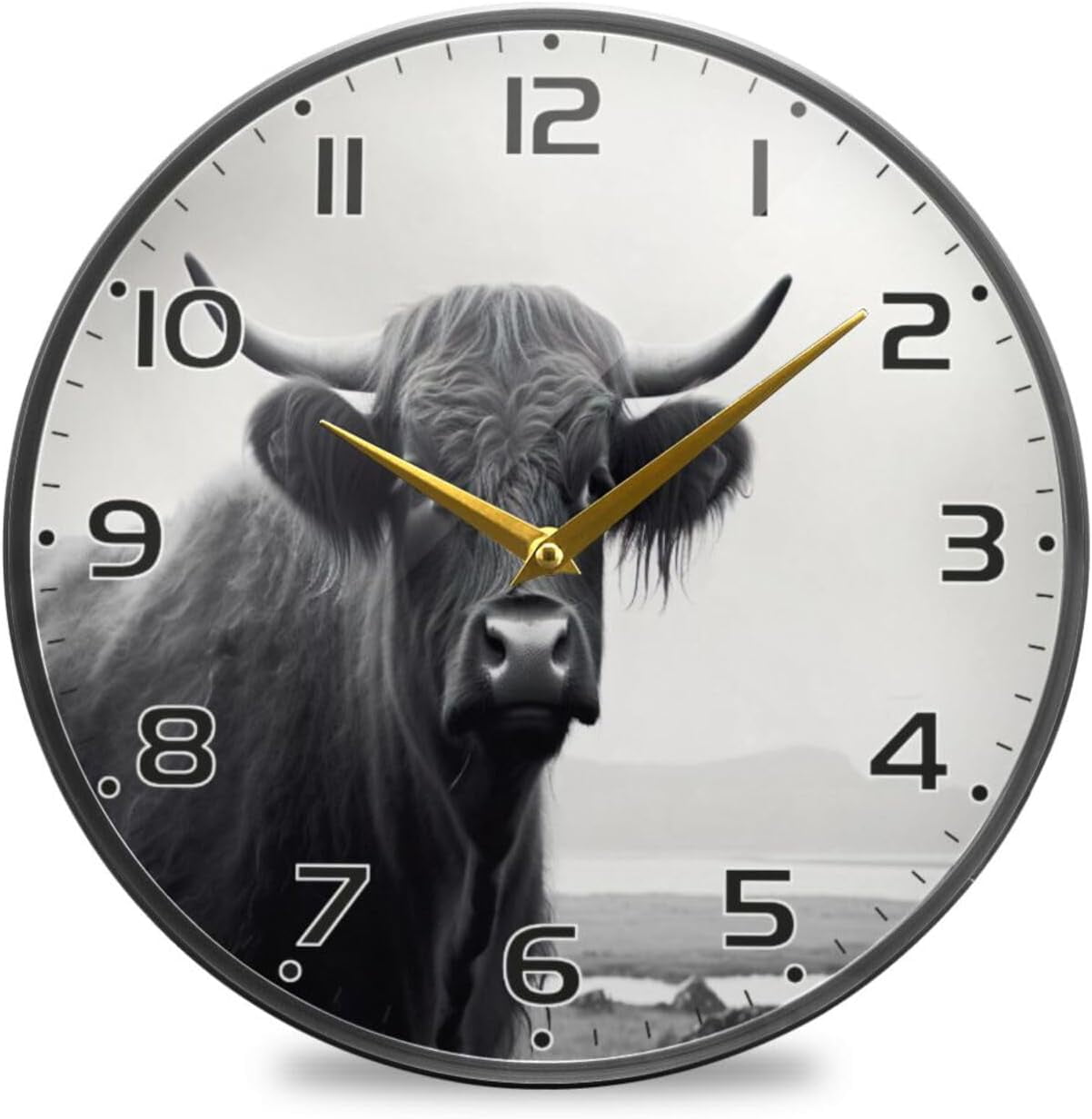 Highland Cow Wall Clock Round Silent Non Ticking Battery Operated ...