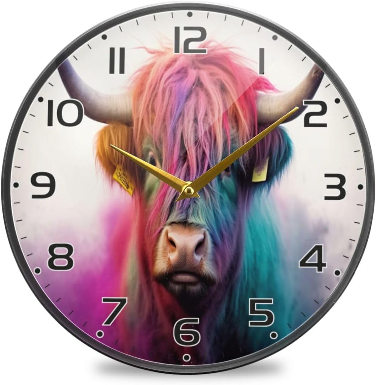 Highland Cow Wall Clock Round Silent Non Ticking Battery Operated ...