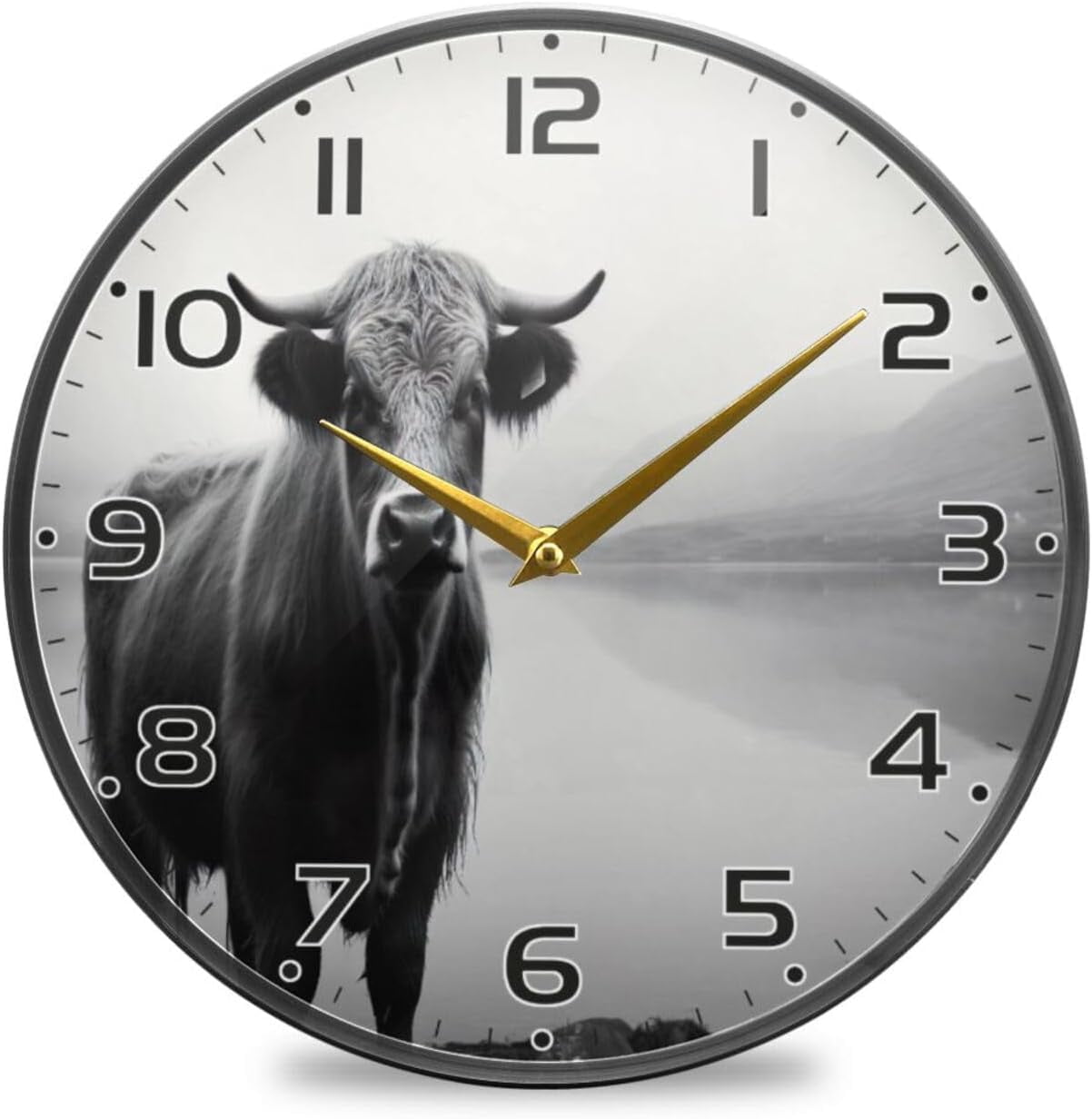 Highland Cow Wall Clock Round Silent Non Ticking Battery Operated ...
