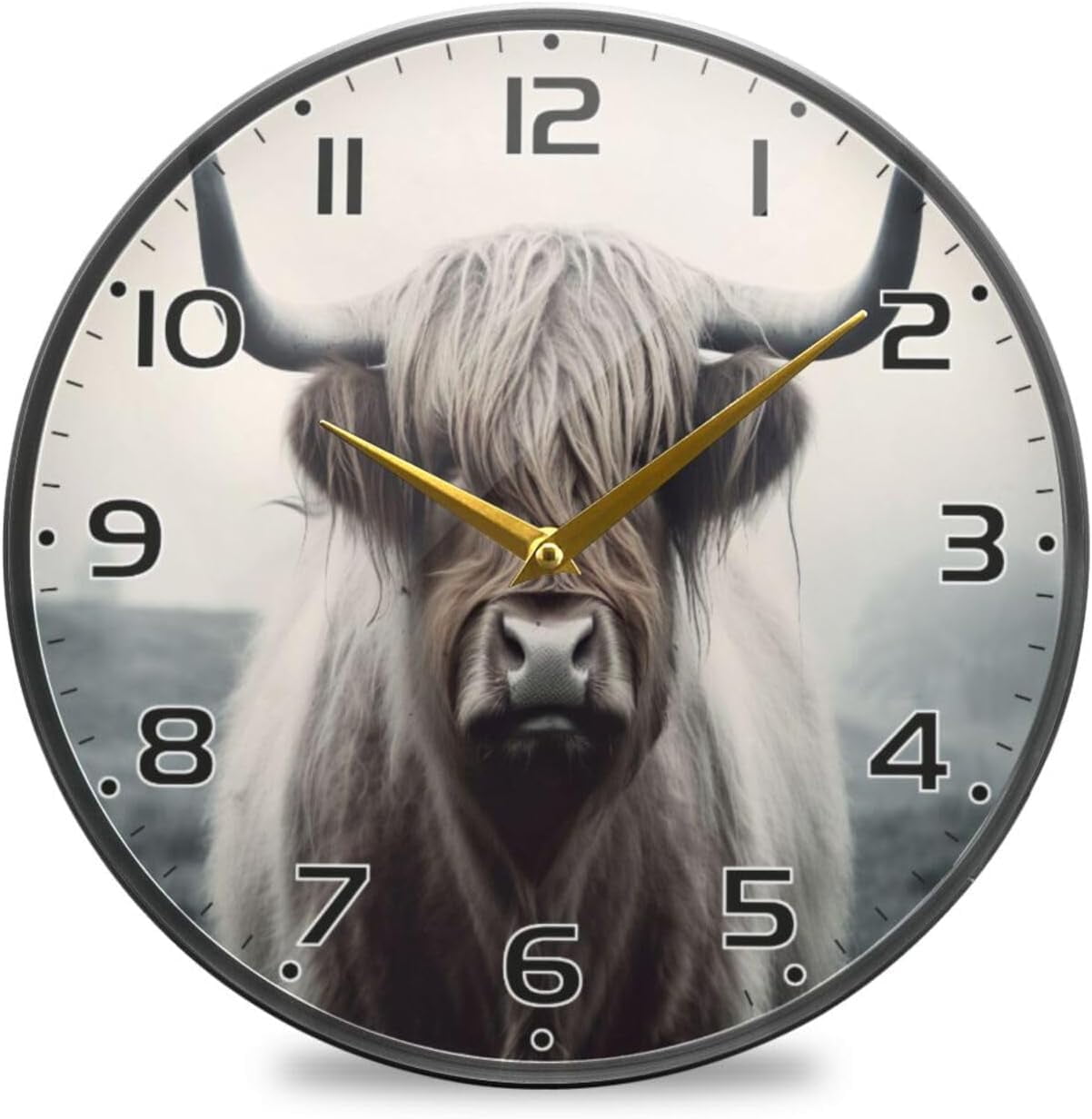 Highland Cow Wall Clock Round Silent Non Ticking Battery Operated ...