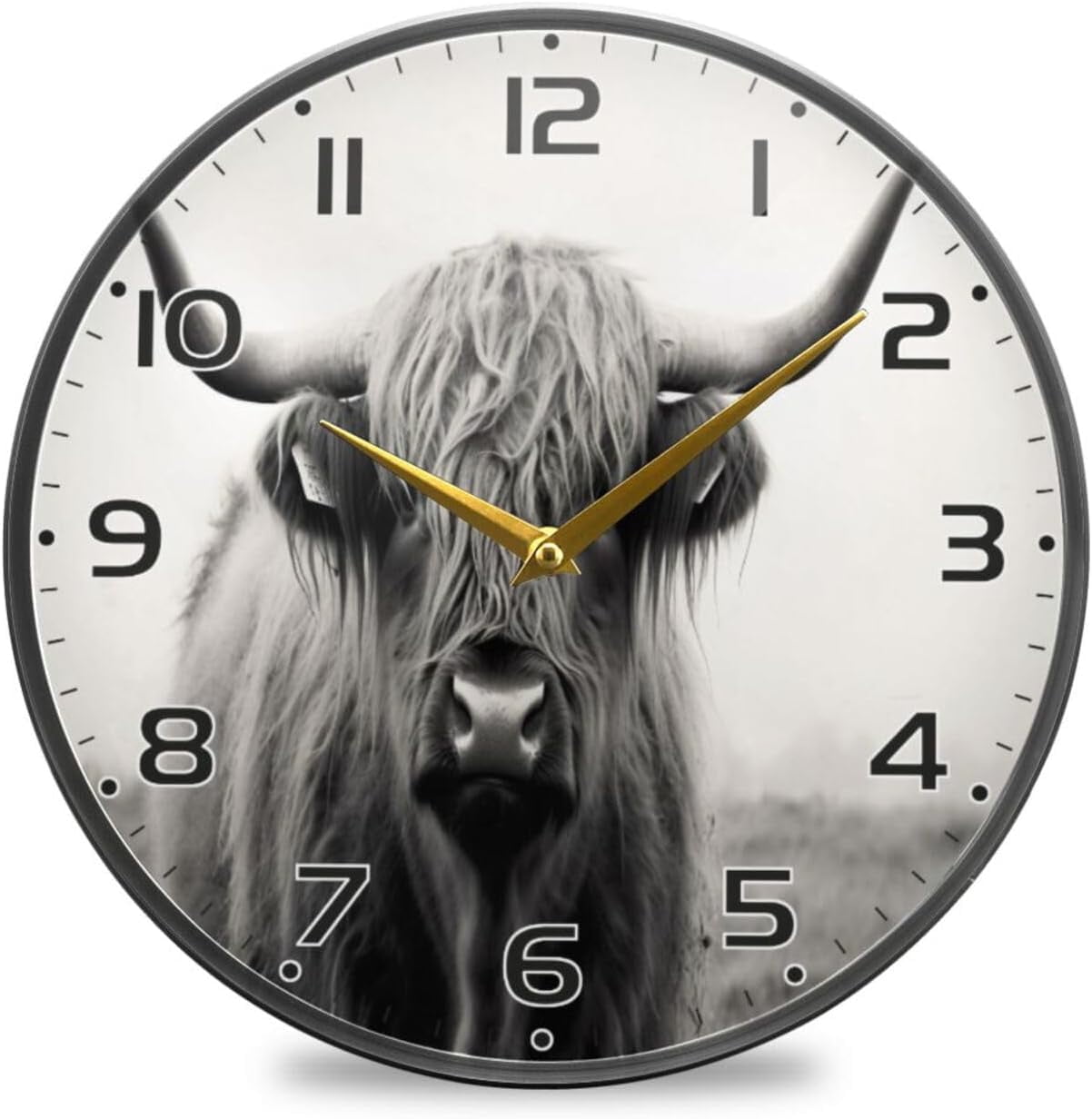 Highland Cow Wall Clock Round Silent Non Ticking Battery Operated ...