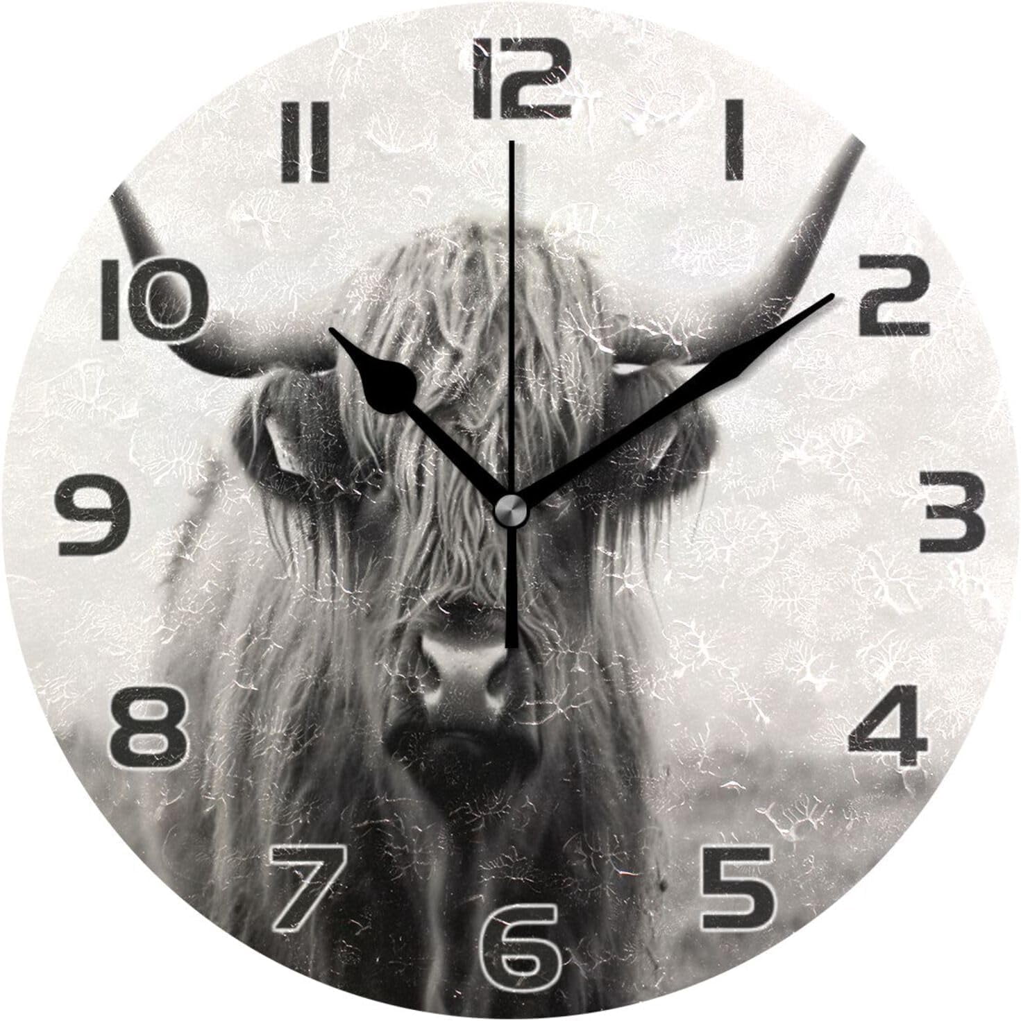 Highland Cow Wall Clock Round Vintage Silent Non Ticking Battery ...