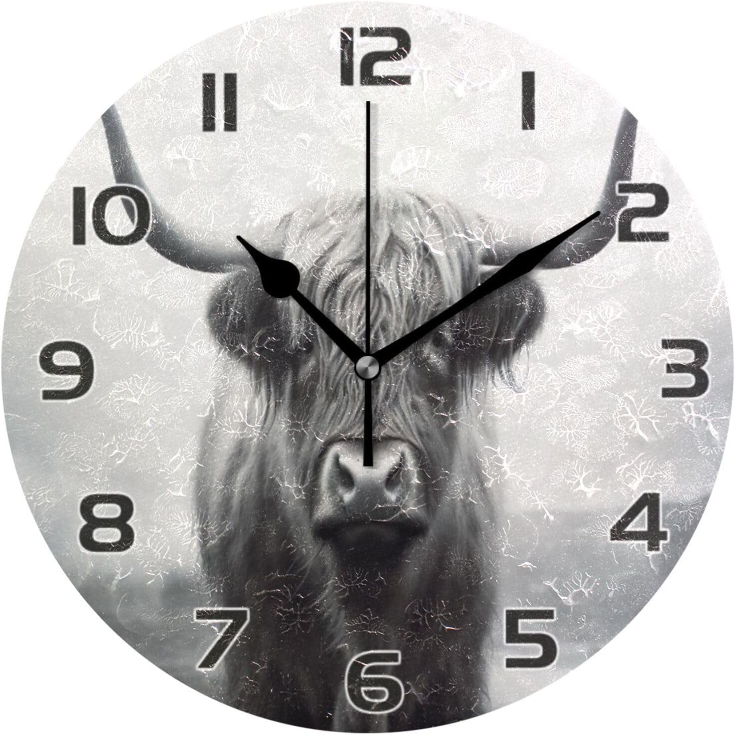 Highland Cow Wall Clock Round Vintage Silent Non Ticking Battery ...